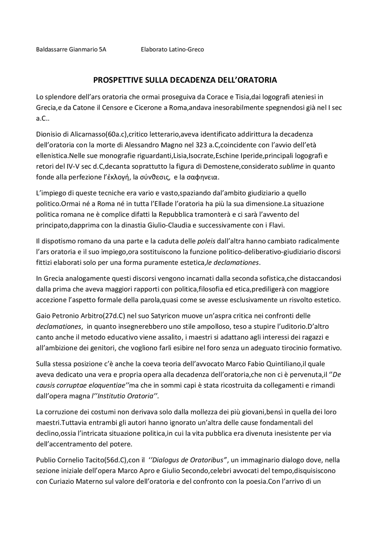 La Decadenza Delloratoria Docsity