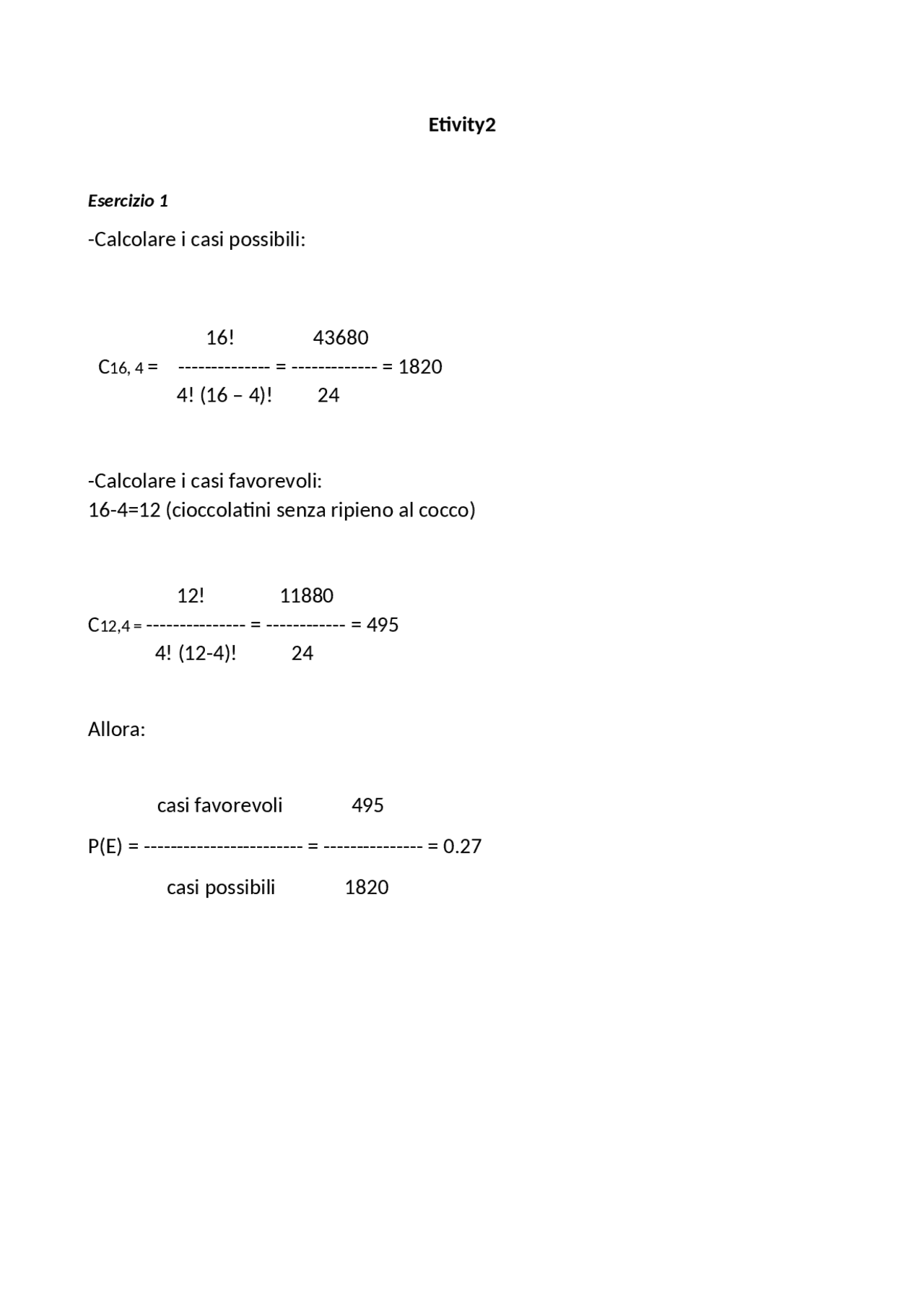 Etivity 2 statistica esercizi - Docsity