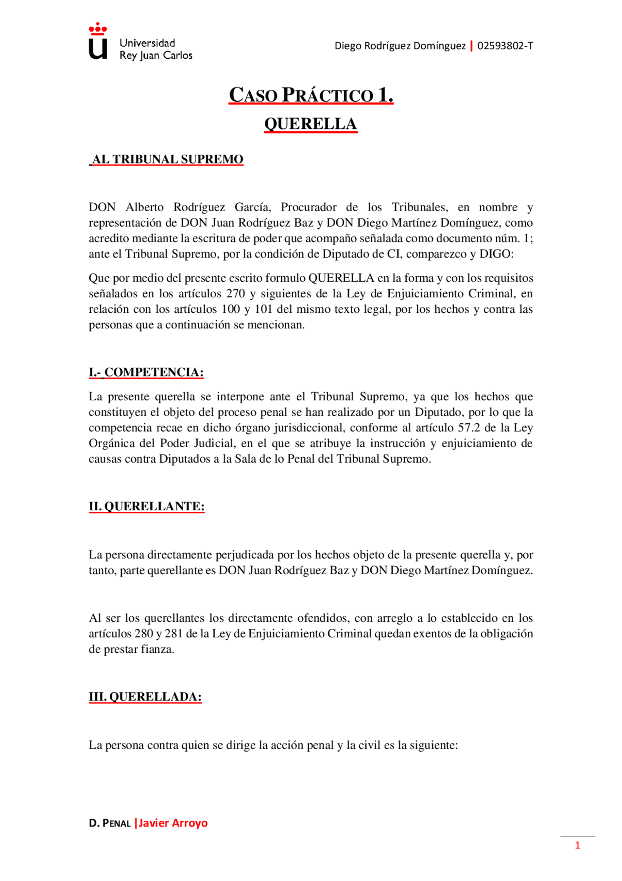 Querella criminal de un caso real - Docsity