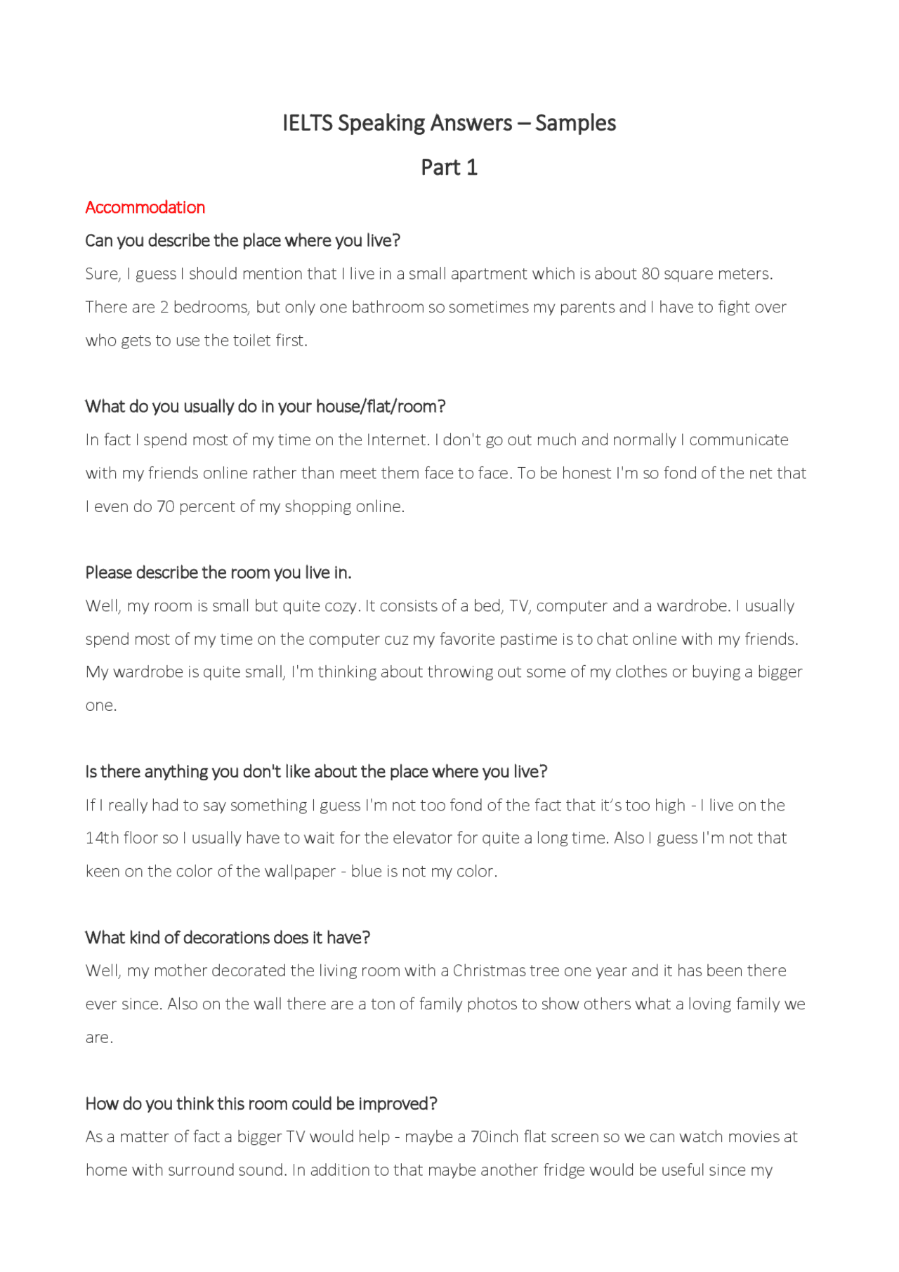 IELTS Speaking Sample Answers + Useful Tips - Risposte e Consigli - Docsity