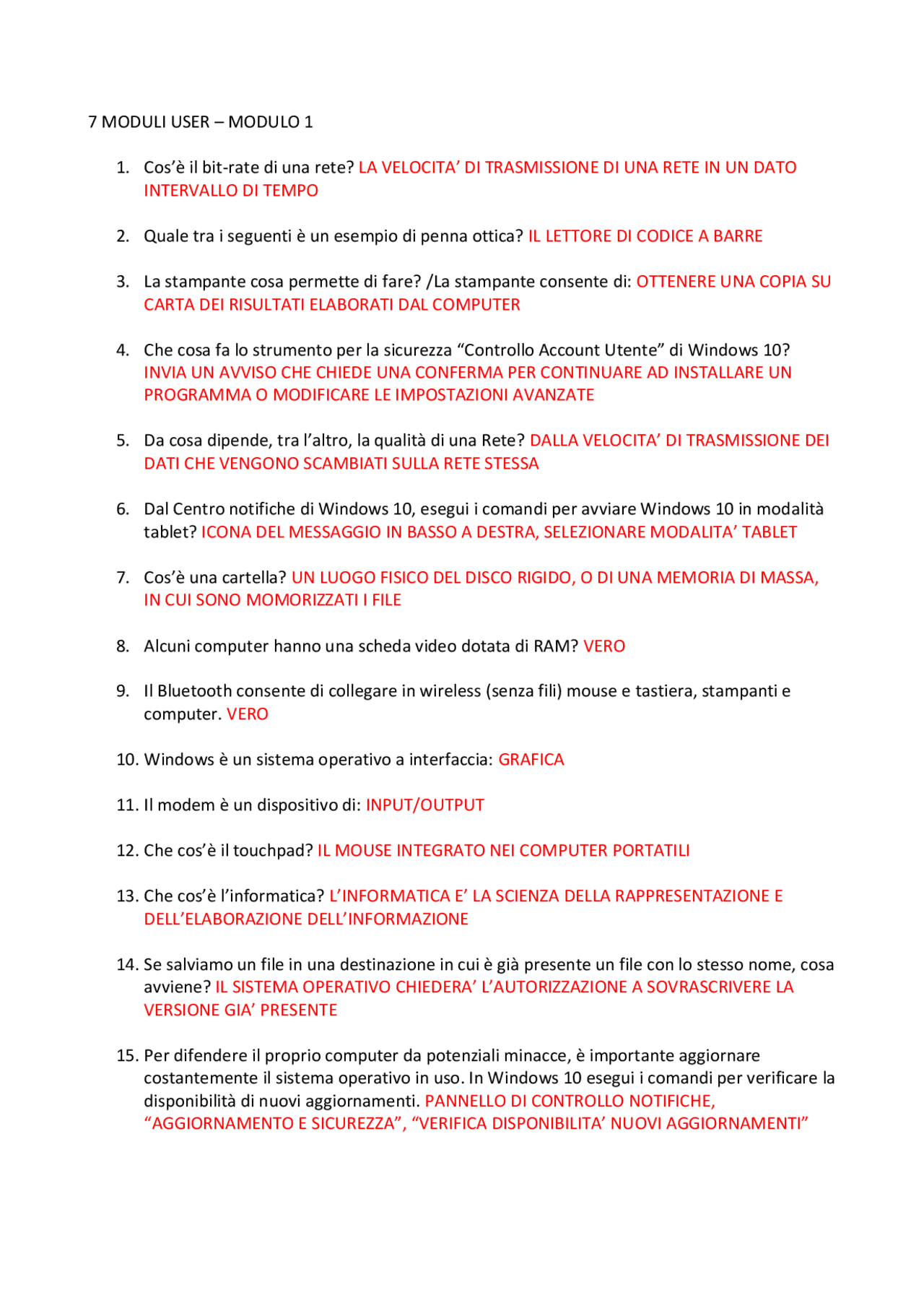 7 Moduli User Modulo 1 Docsity