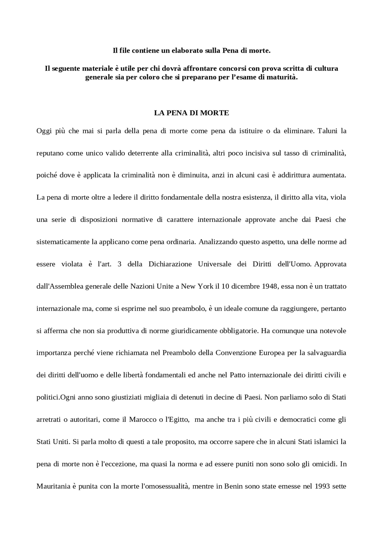 Tema Sulla Pena Di Morte Docsity