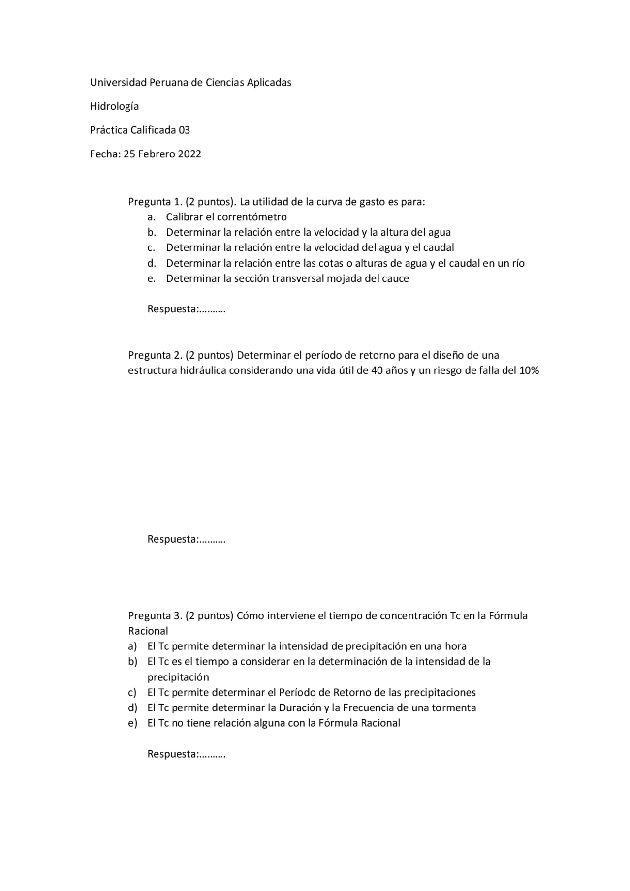 Practica Calificada De Hidrologia Docsity