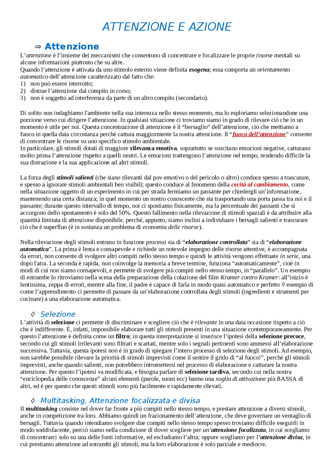 Attenzione E Azione Riassunti Docsity