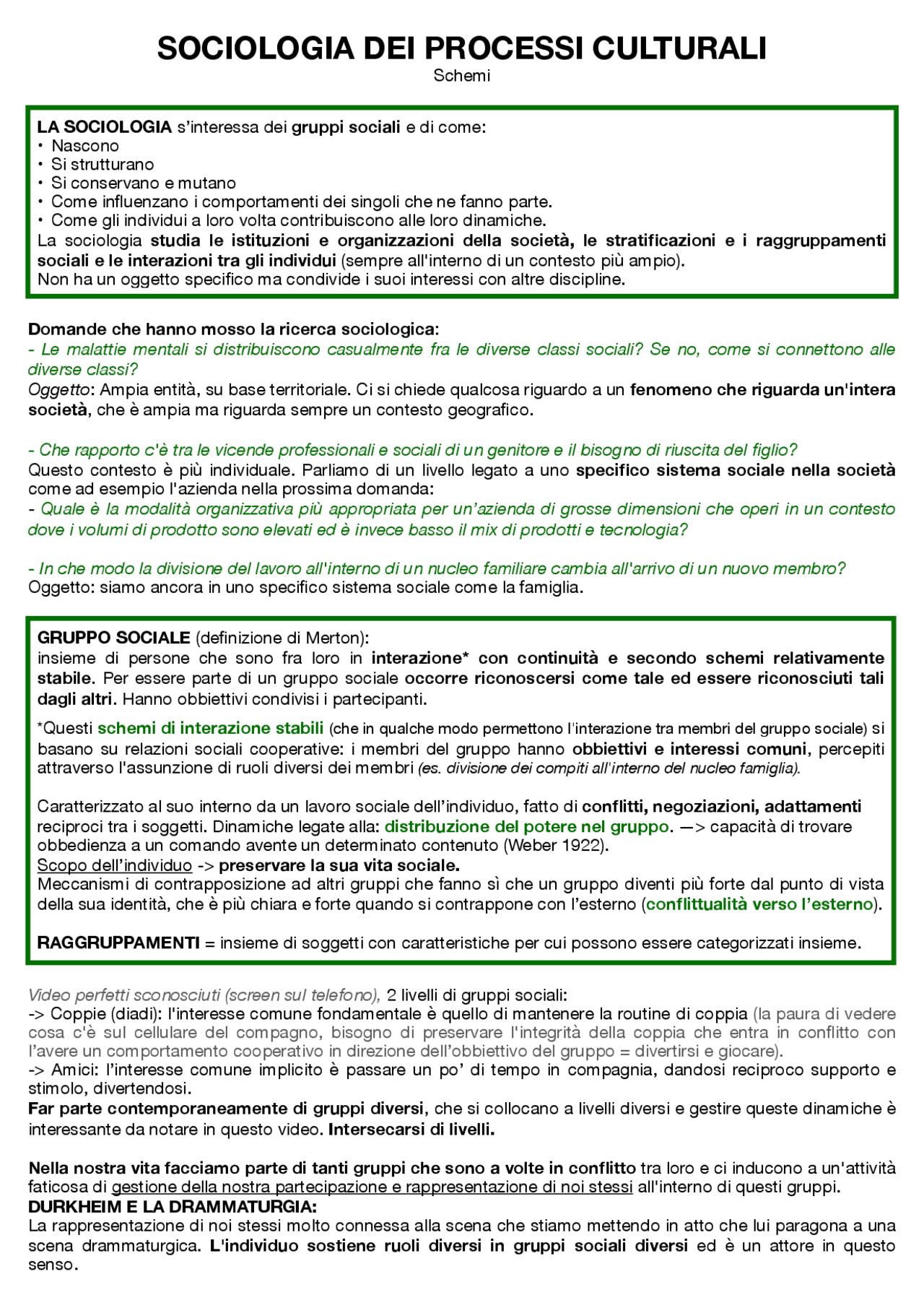 Schemi Sociologia Dei Processi Culturali Docsity