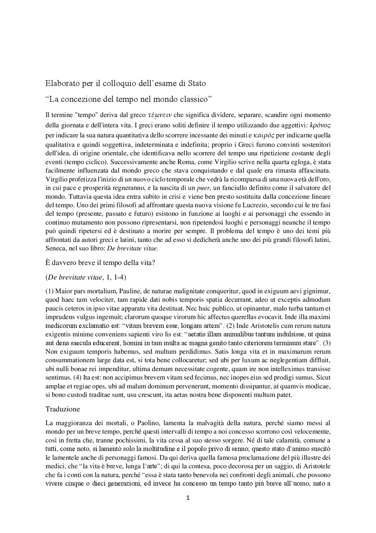 Elaborato Su La Concezione Del Tempo Nel Mondo Classico Docsity