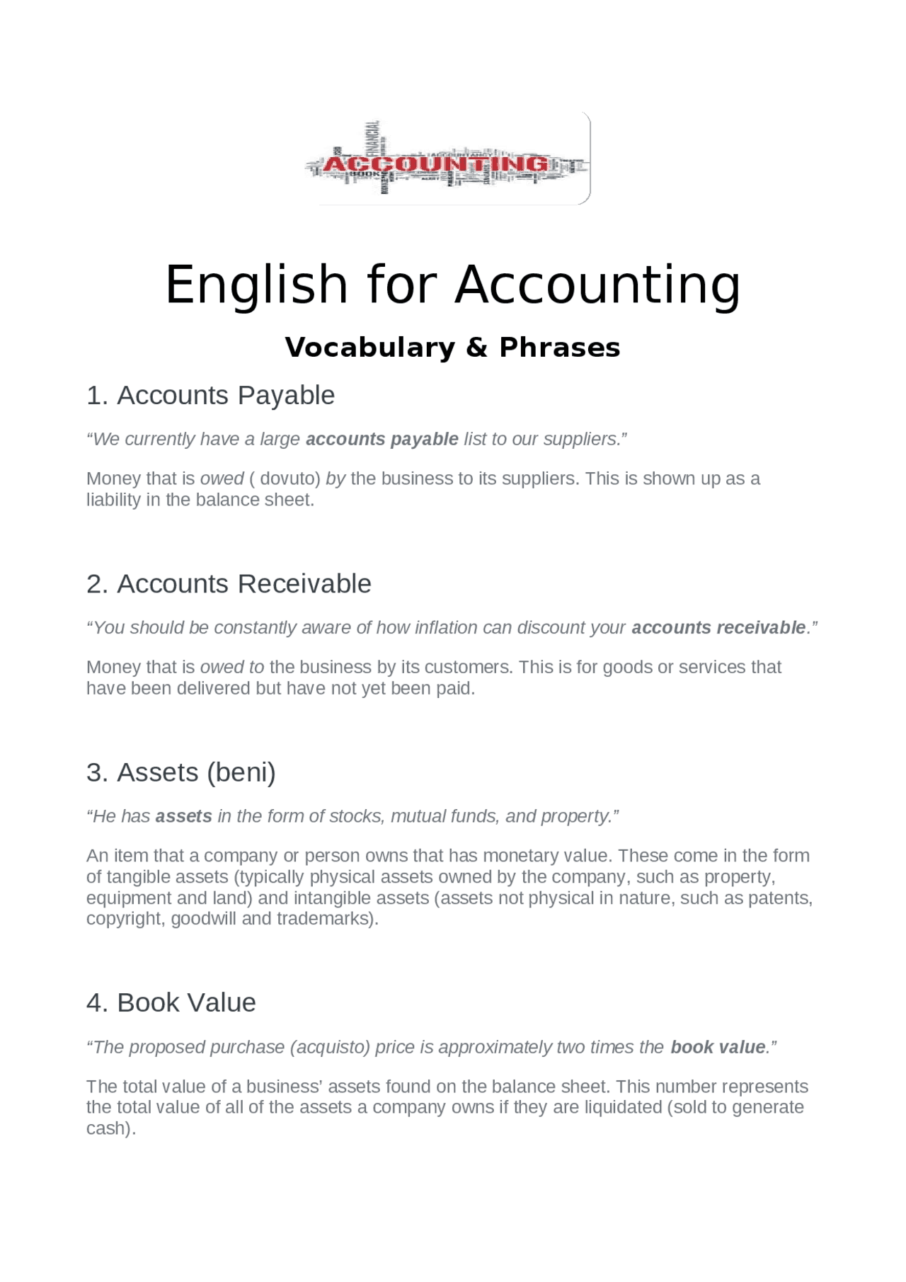 English vocabulary for accounting- lexicon, vocabulary, lessico ...