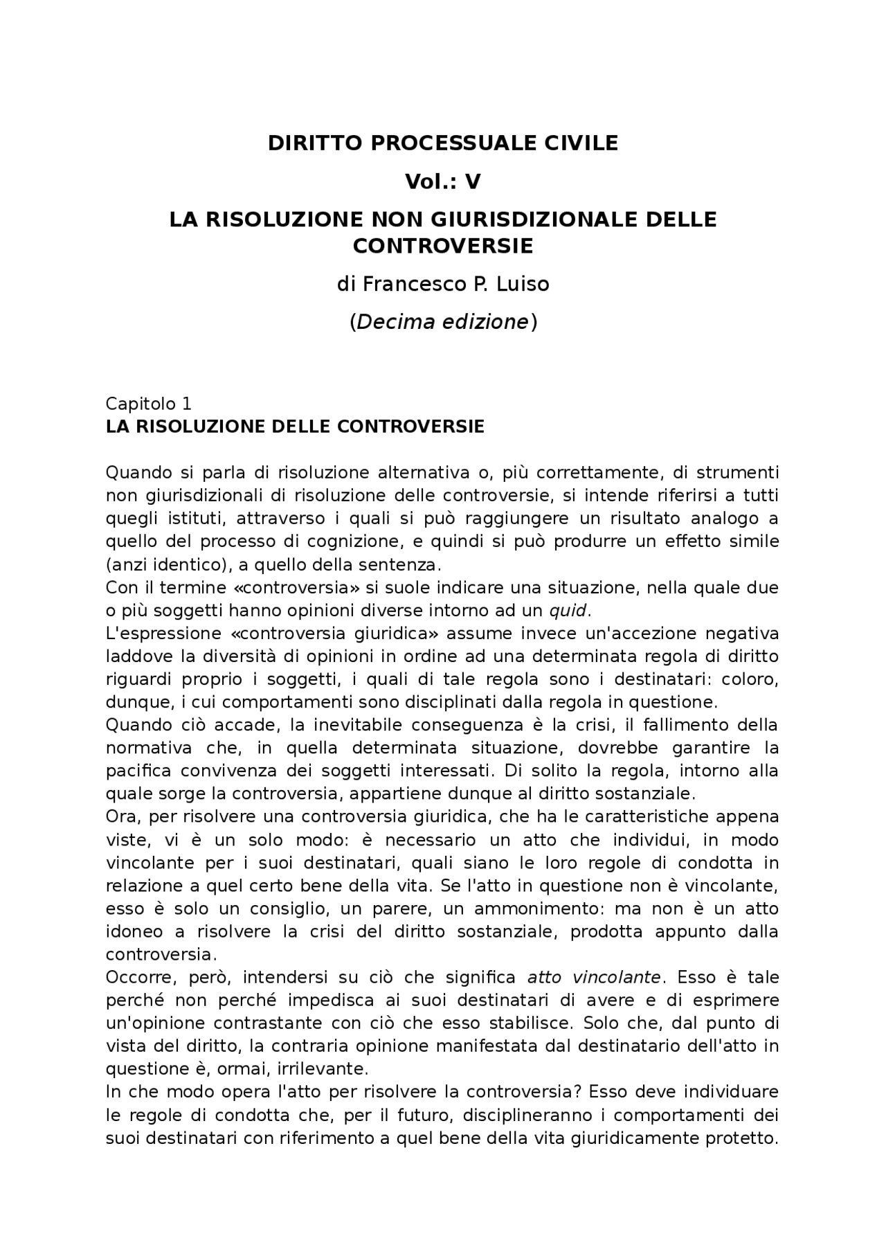 Diritto Processuale Civile Vol V 10ediz Cap 1 5 Docsity