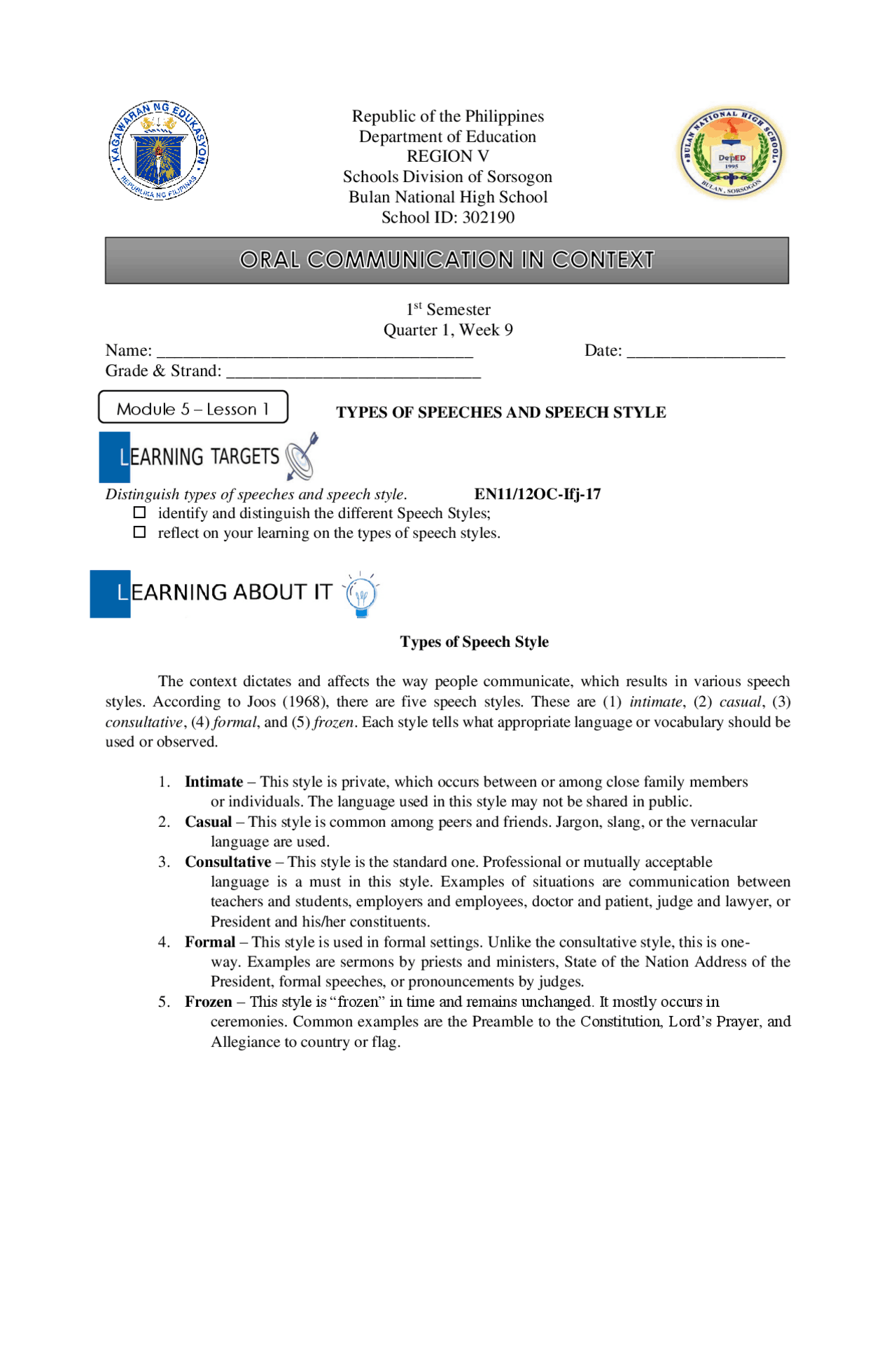 Oral communication week 9 - Docsity