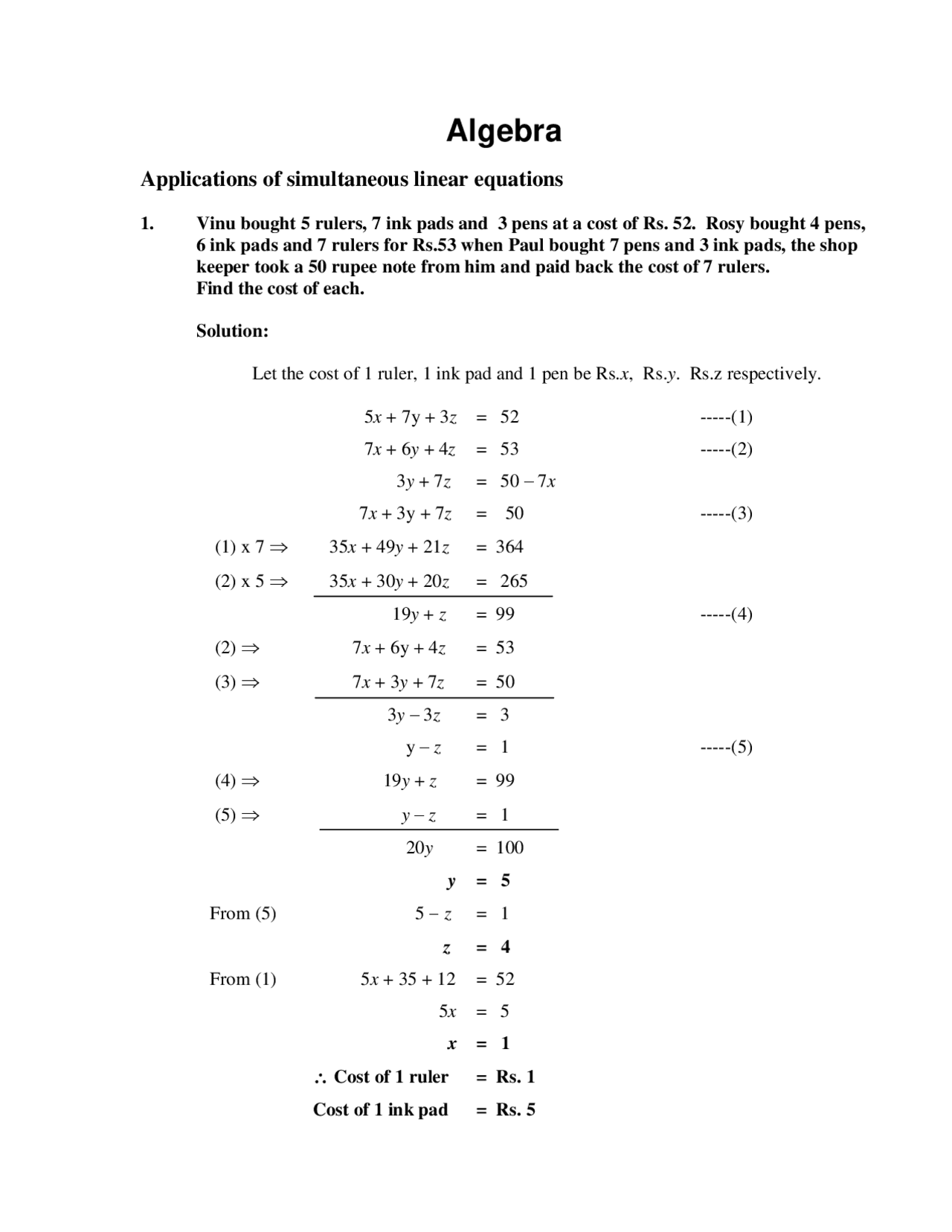 Algebra Applications Of Simultaneous Linear Docsity