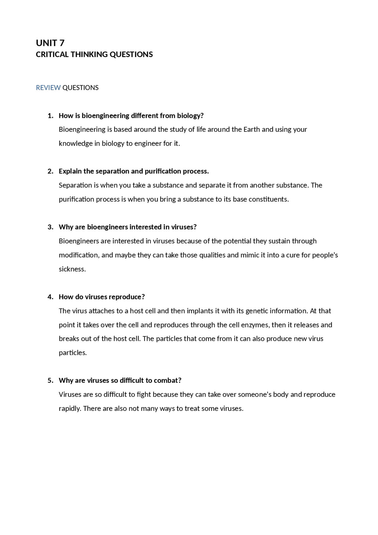 Unit 7 - Critical Thinking Questions - Docsity