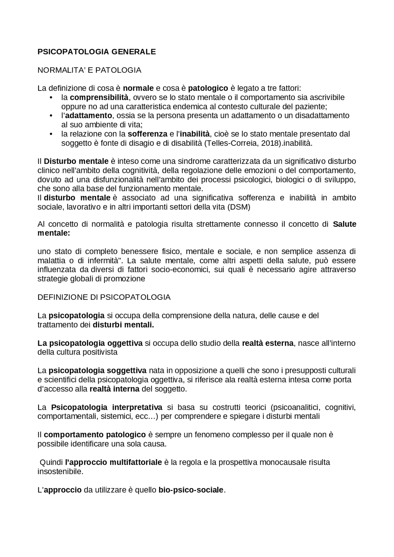 Slide Psicopatologia Generale Docsity