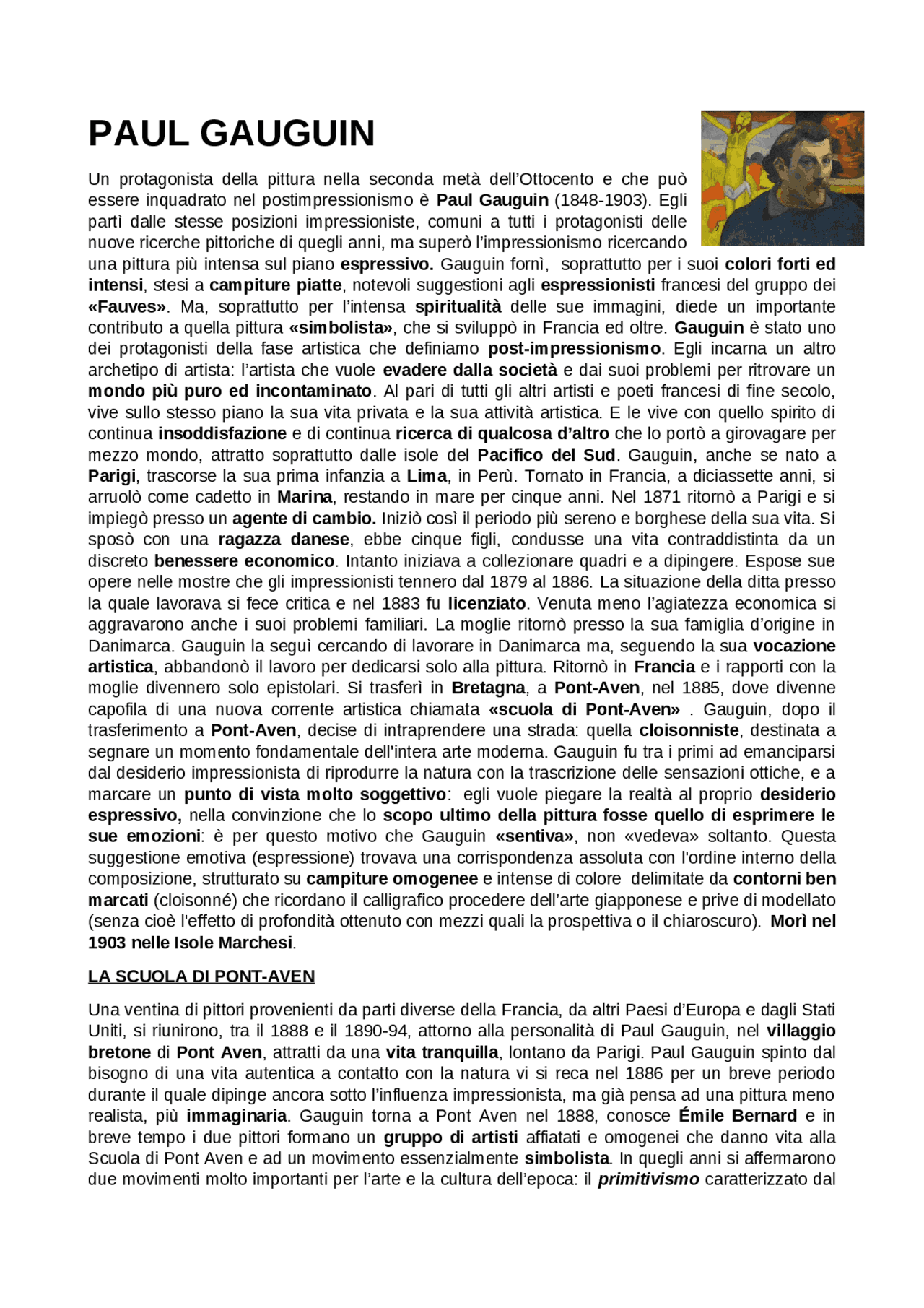 Paul Gauguin Biografia E Opere Docsity