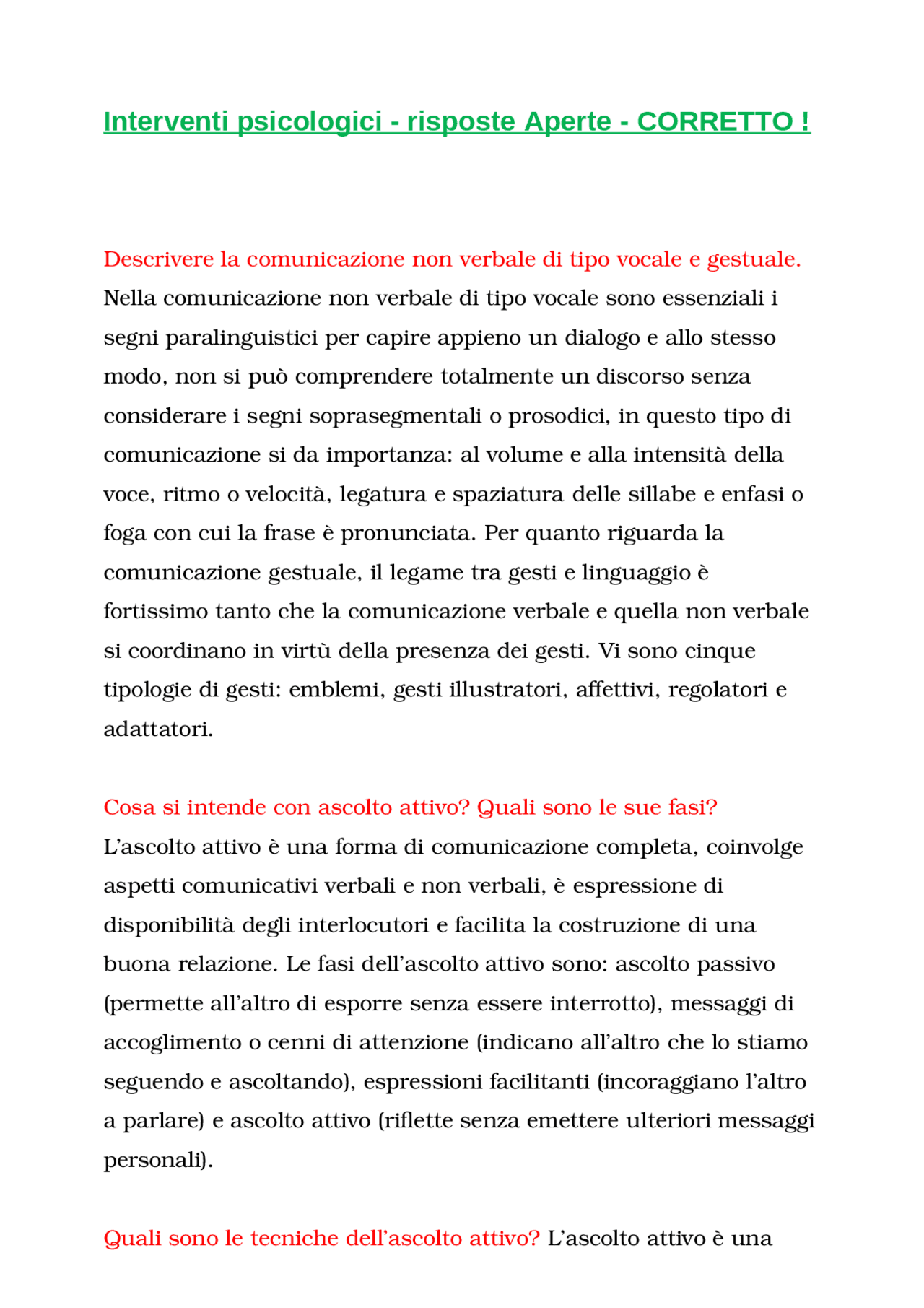 Interventi Psicologici Risposte Aperte Corretto Superato Voto 27