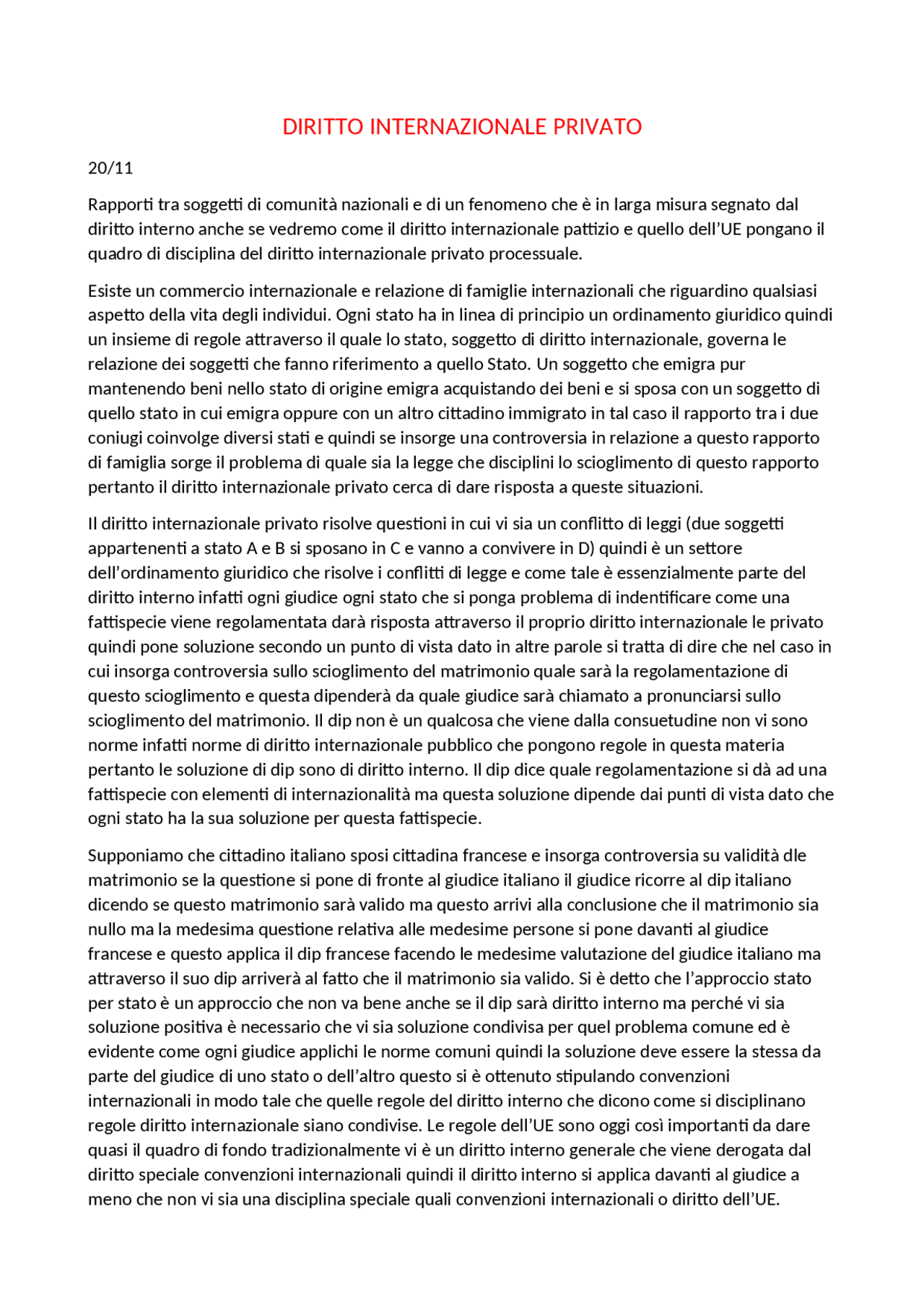 Diritto Internazionale Privato Docsity
