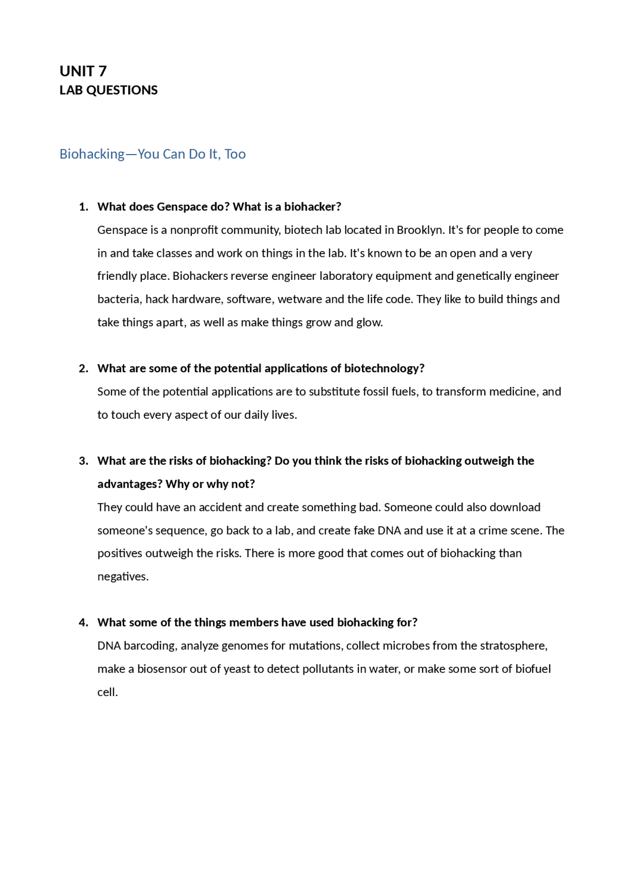 Unit 7 - Lab Questions - Docsity