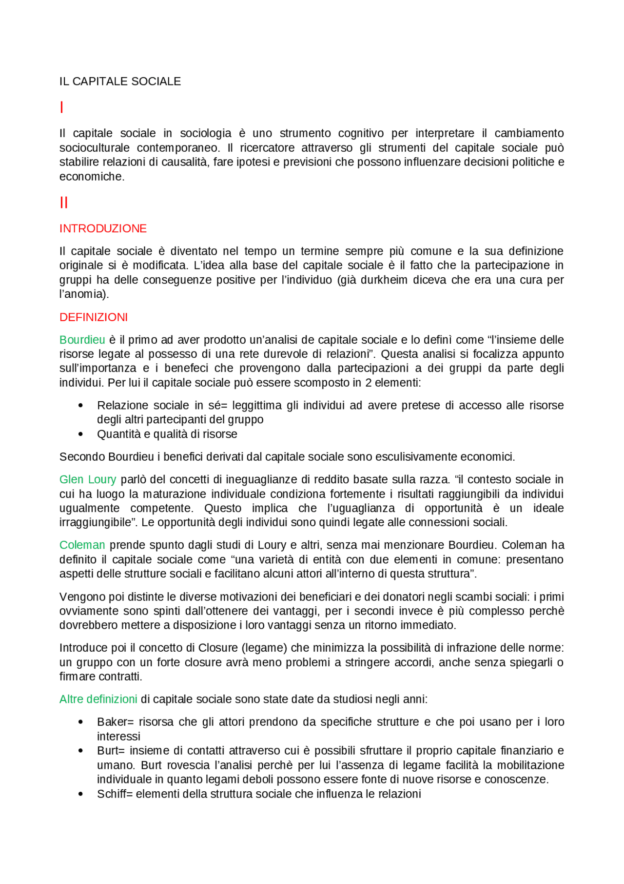 Riassunto Portes Il Capitale Sociale Docsity