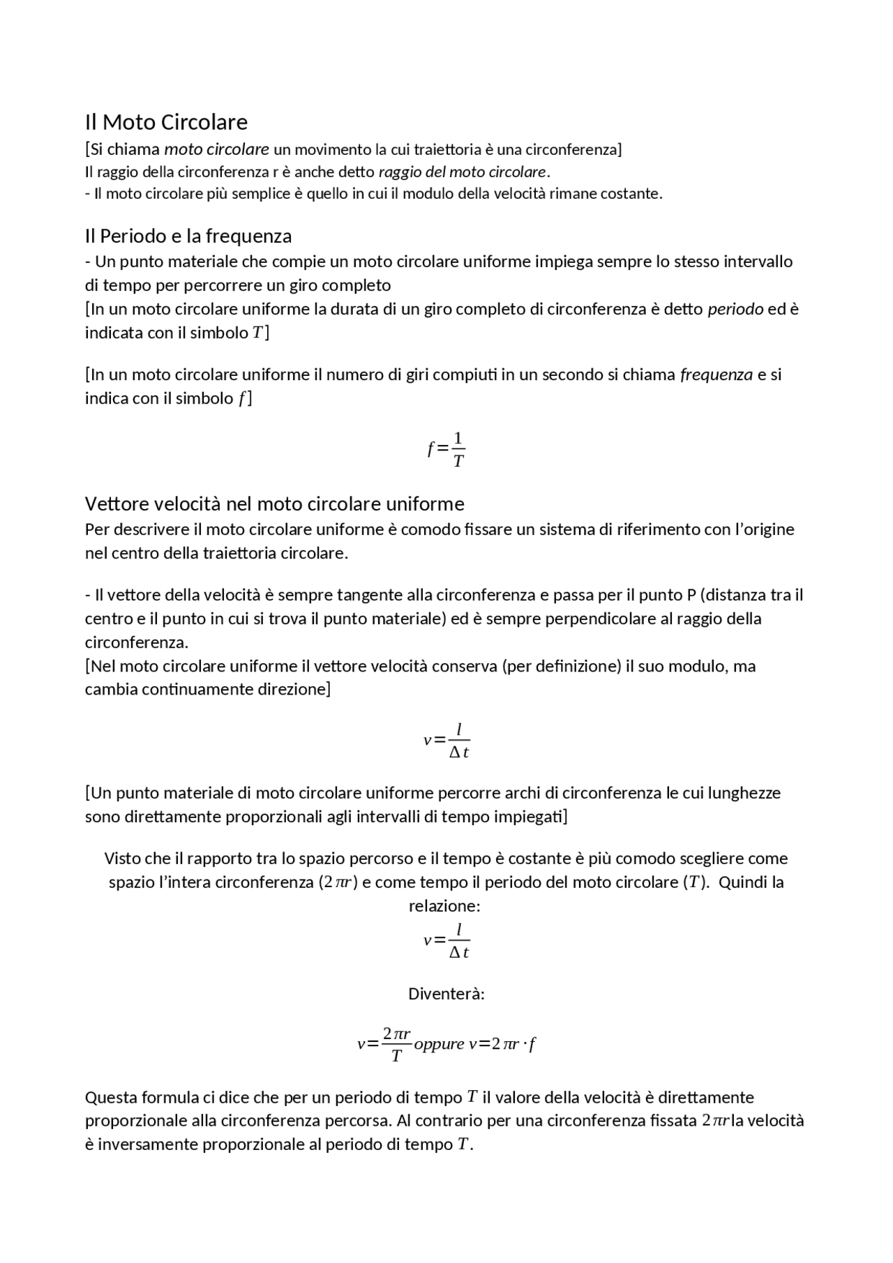 Il Moto Circolare Uniforme Docsity