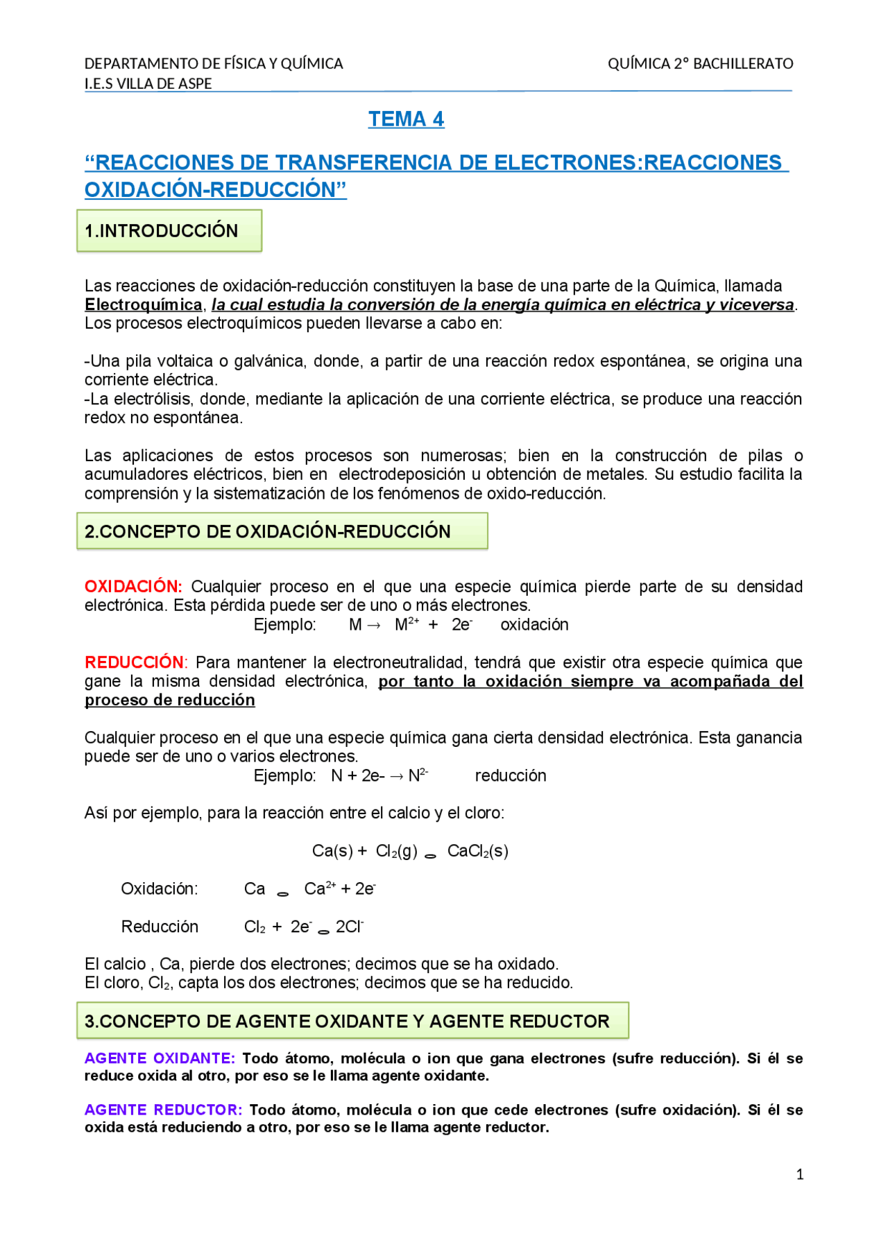 Reacciones Redox Docsity