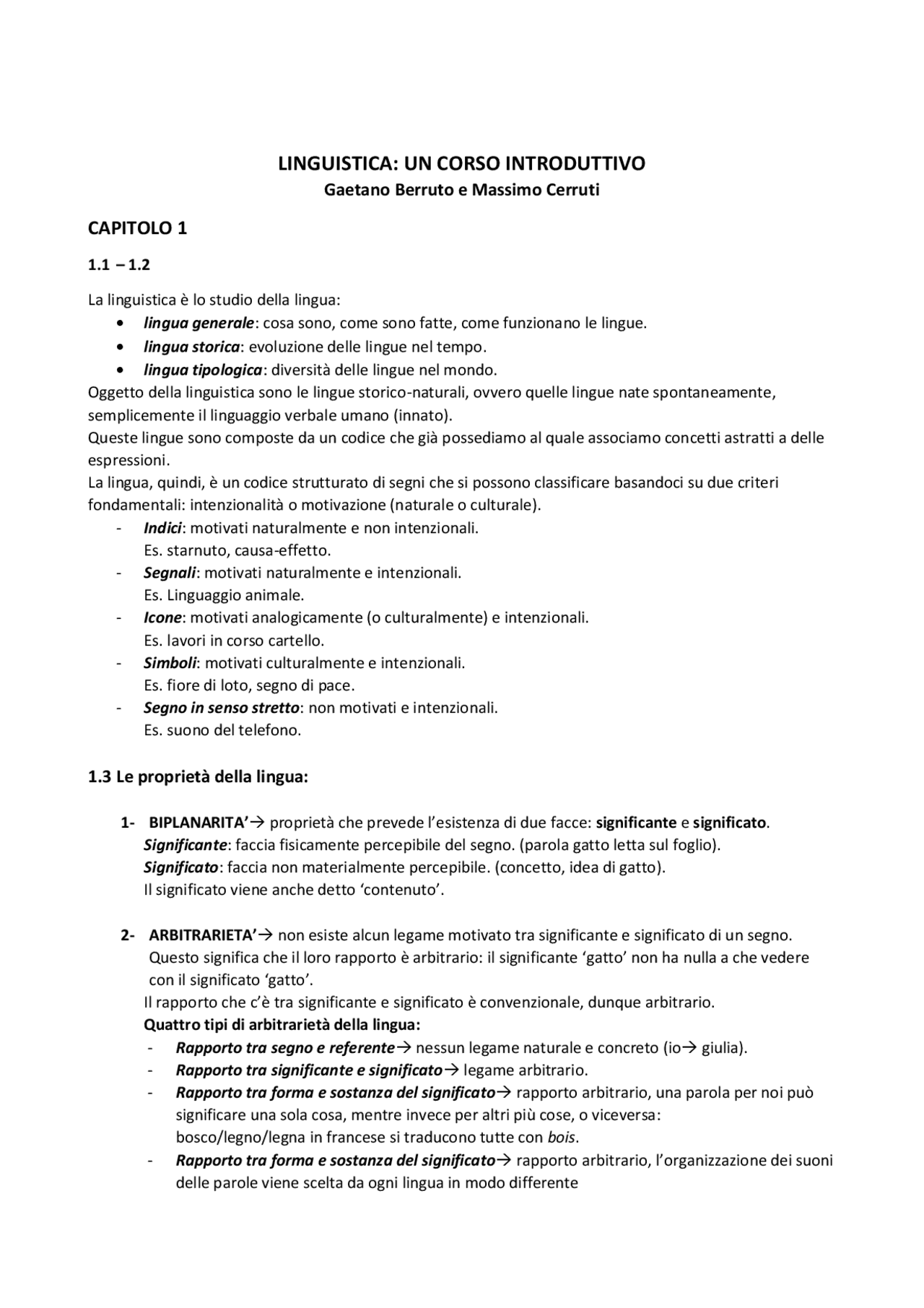 Riassunto Libro Linguistica Gaetano Berruto E Massimo Cerruti Docsity