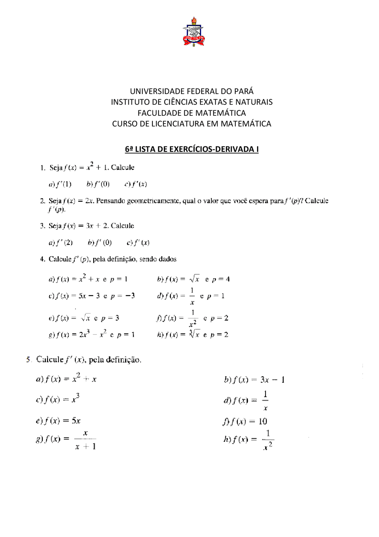 Lista De Exercicios De Derivadas Docsity