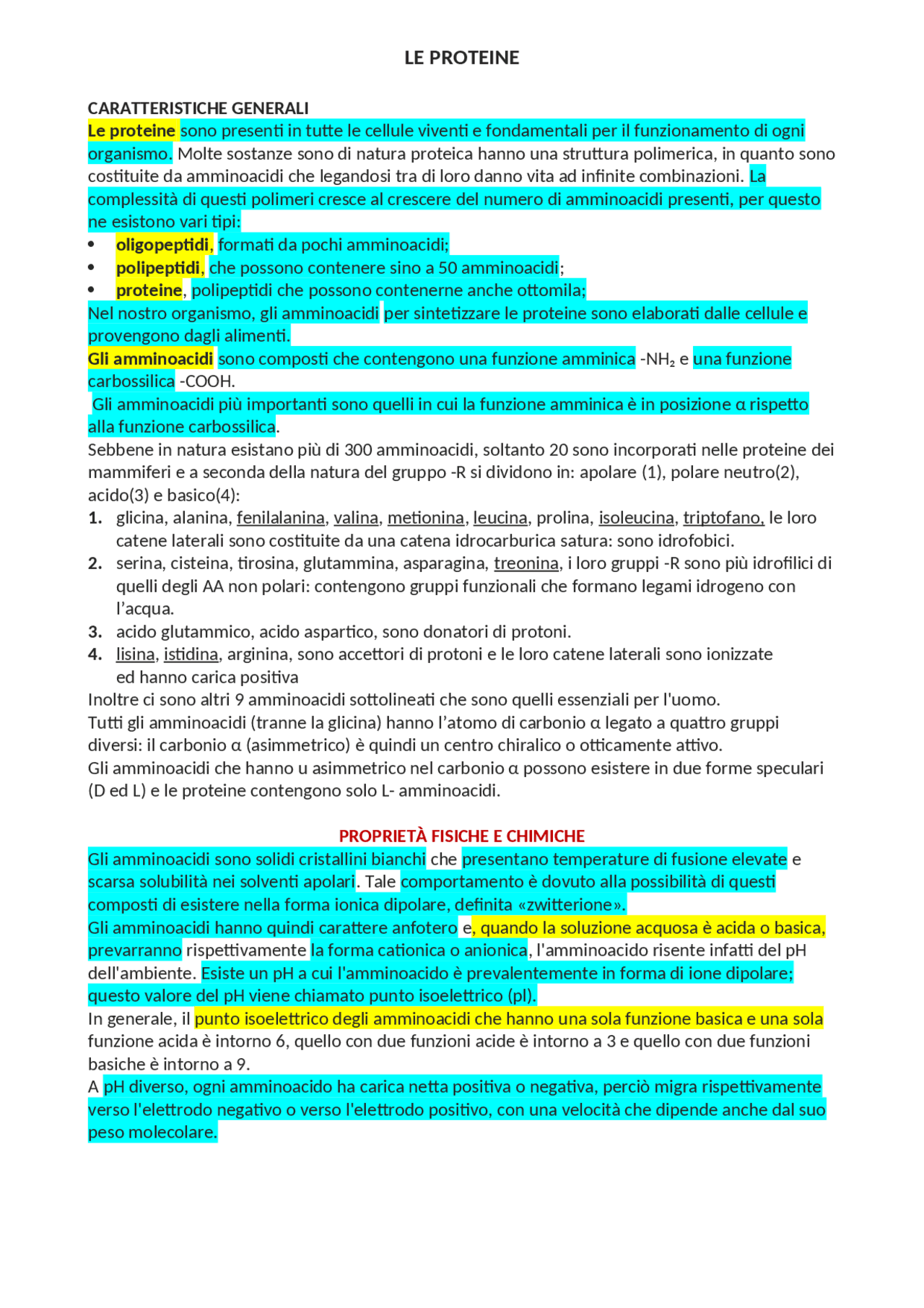 Le Proteine In Sintesi Docsity