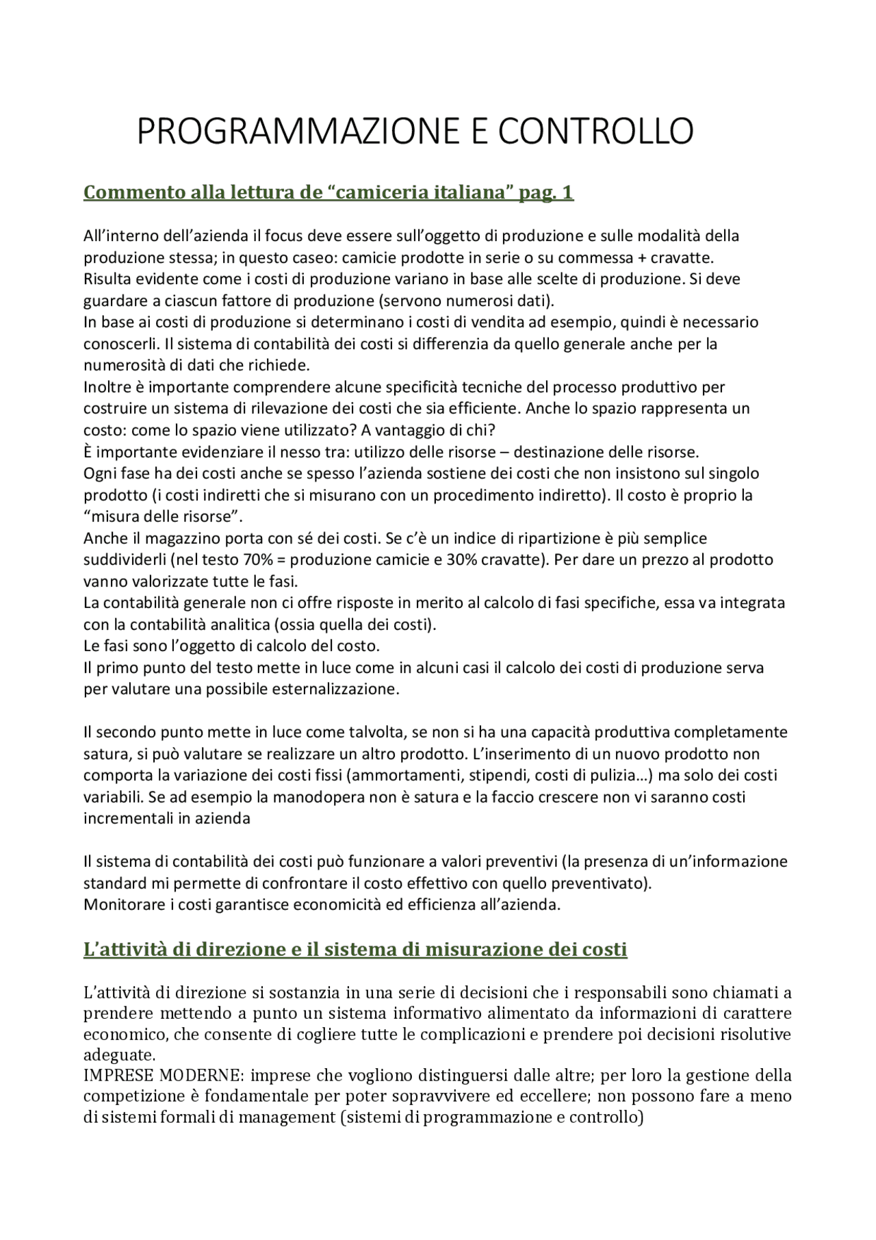 Programmazione E Controllo Appunti Libro Docsity