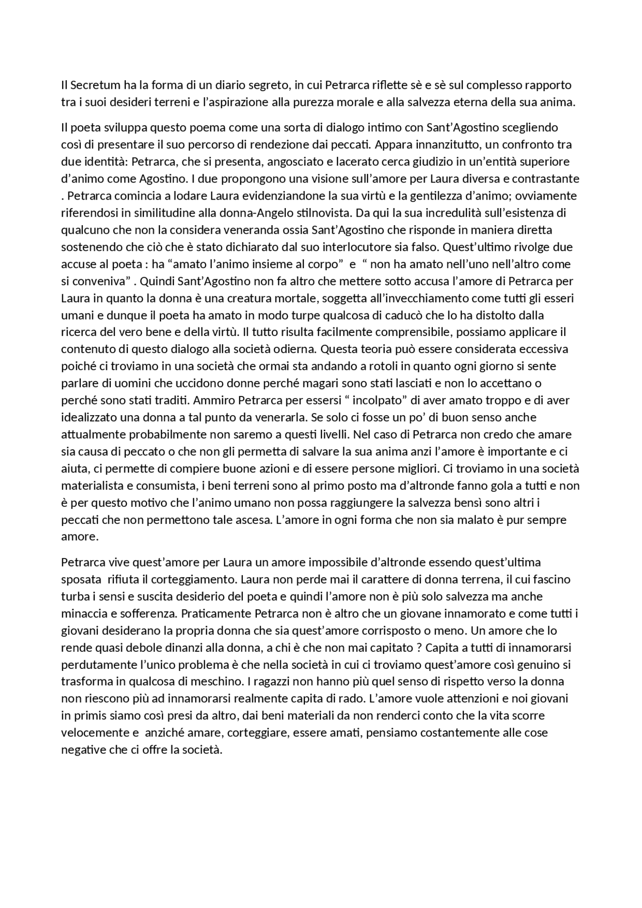Il secretum di Petrarca | Appunti di Letteratura | Docsity