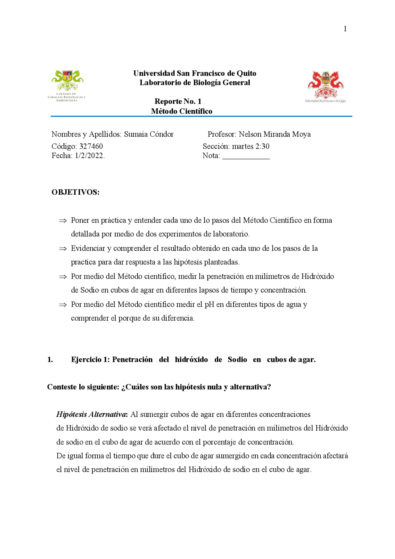 Reportes De Biología Y Química Docsity