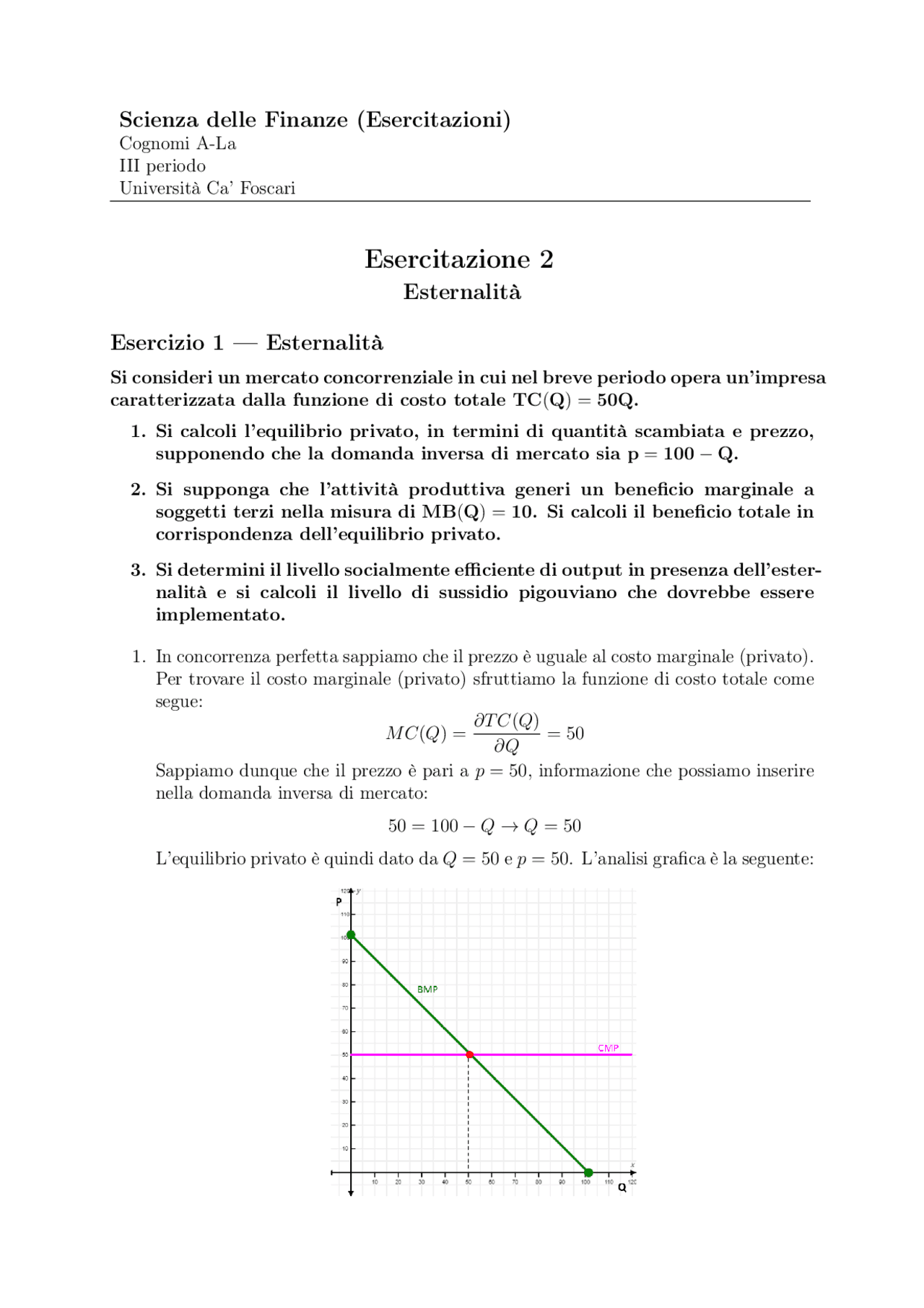 Esercizi con soluzioni scienza delle finanze - Docsity