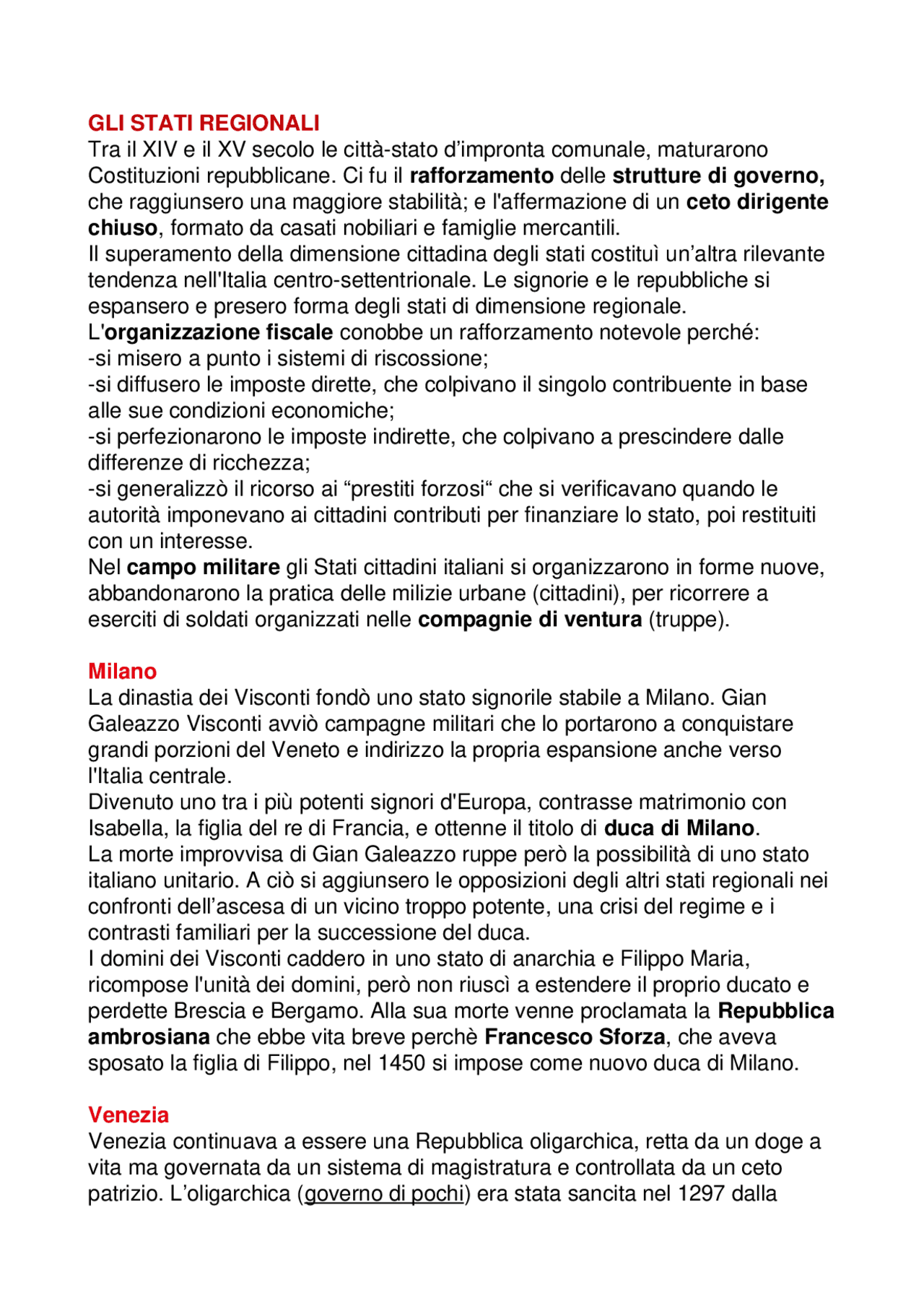 Stati regionali e pace di Lodi - Docsity