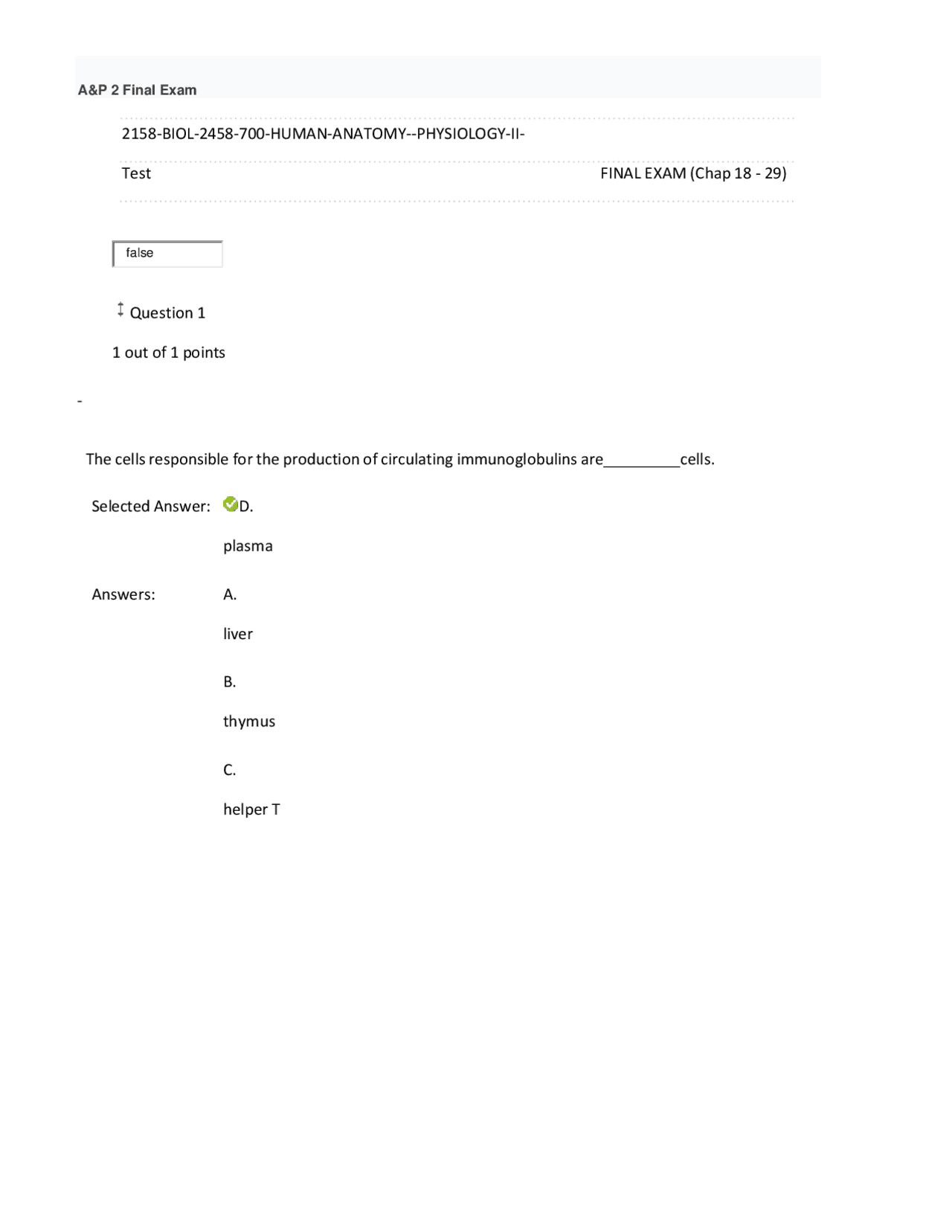 A&P 2 Final Exam Complete solution - Docsity