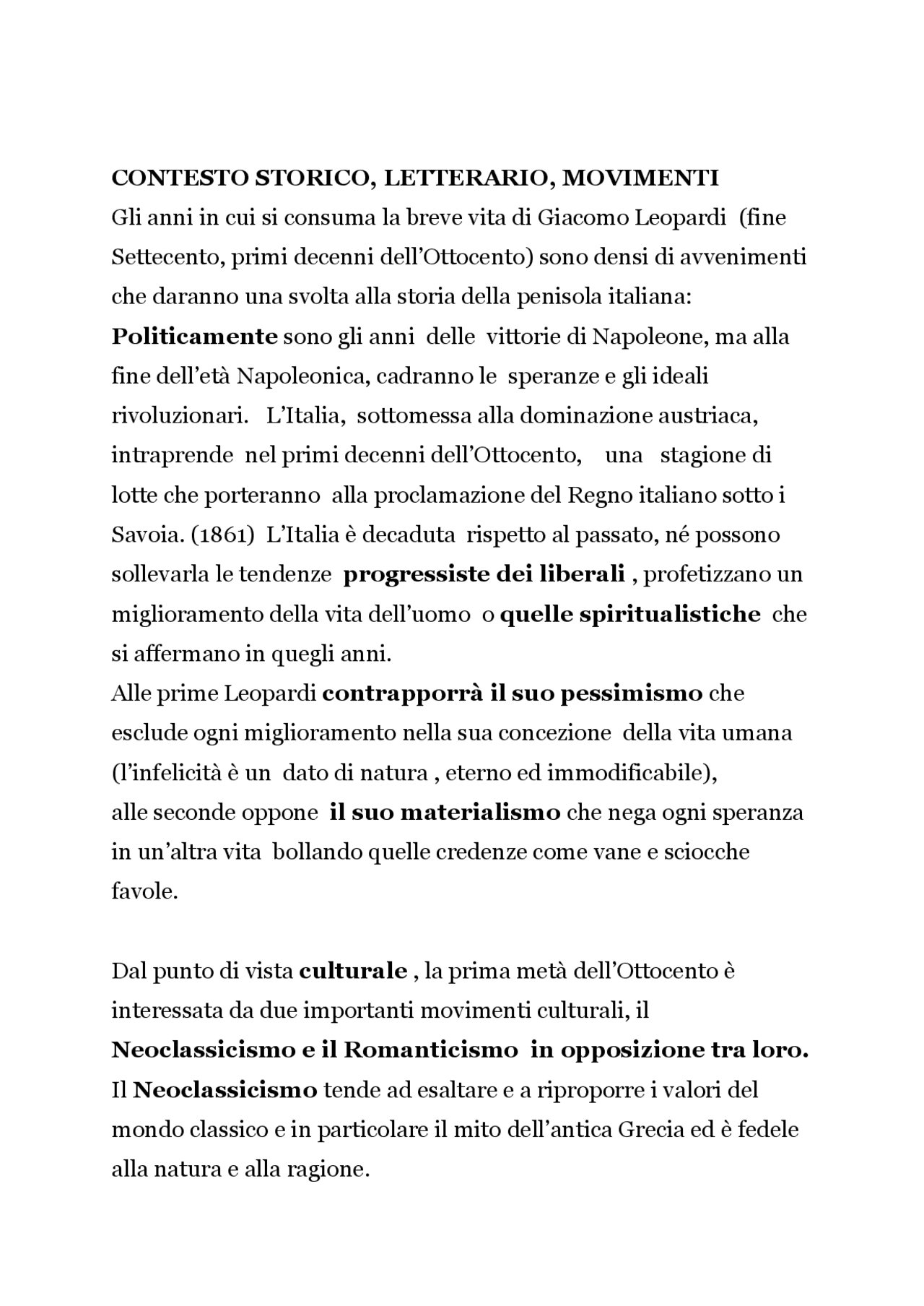 Giacomo Leopardi Sintesi Schemi E Mappe Concettuali Di Italiano Docsity