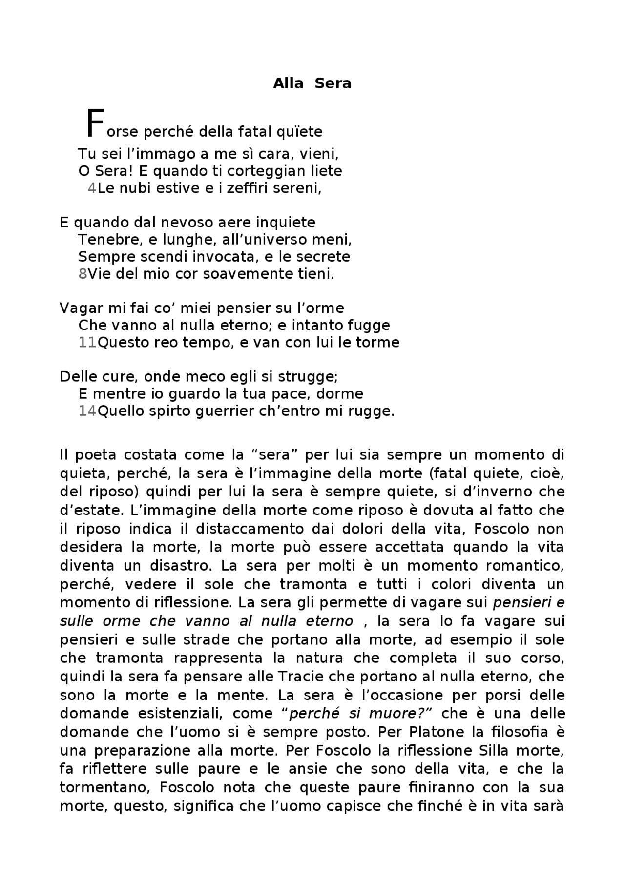 Alla Sera Di Ugo Foscolo Docsity