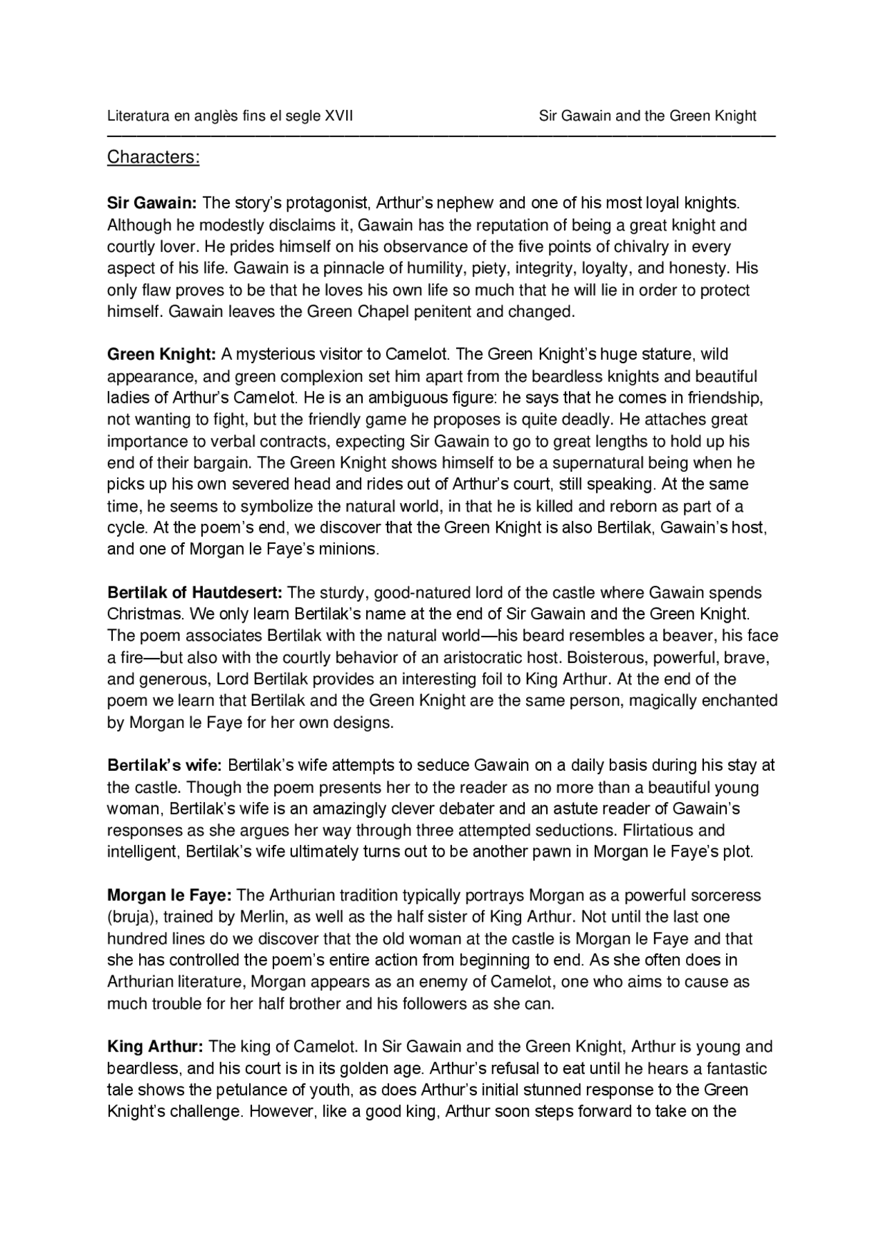 Sir Gawain and the Green Knight apunts - Docsity