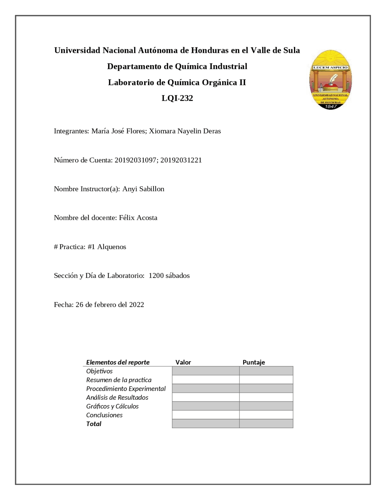 Alquenos Practica 2 Organica | Lectures de Chimie Organique | Docsity