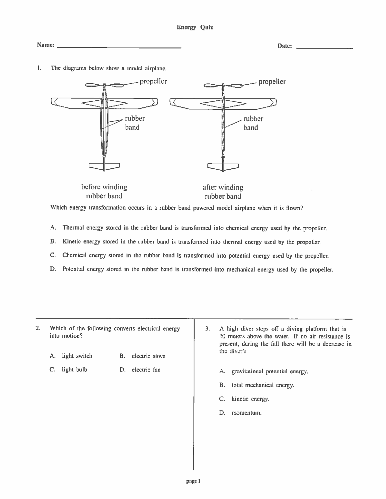 Potential energy test review - Docsity