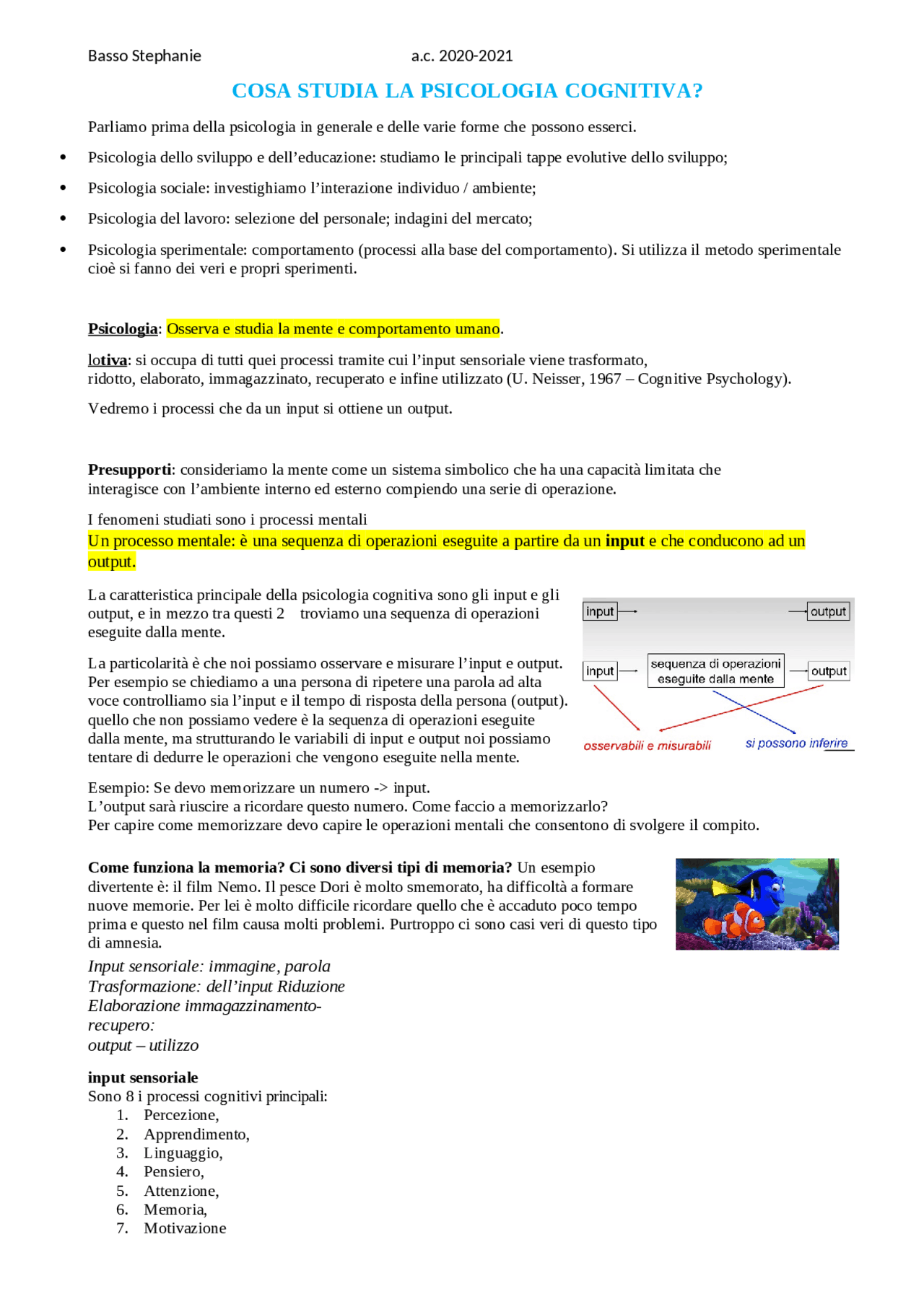 Appunti Psicologia Cognitiva Pgt Docsity