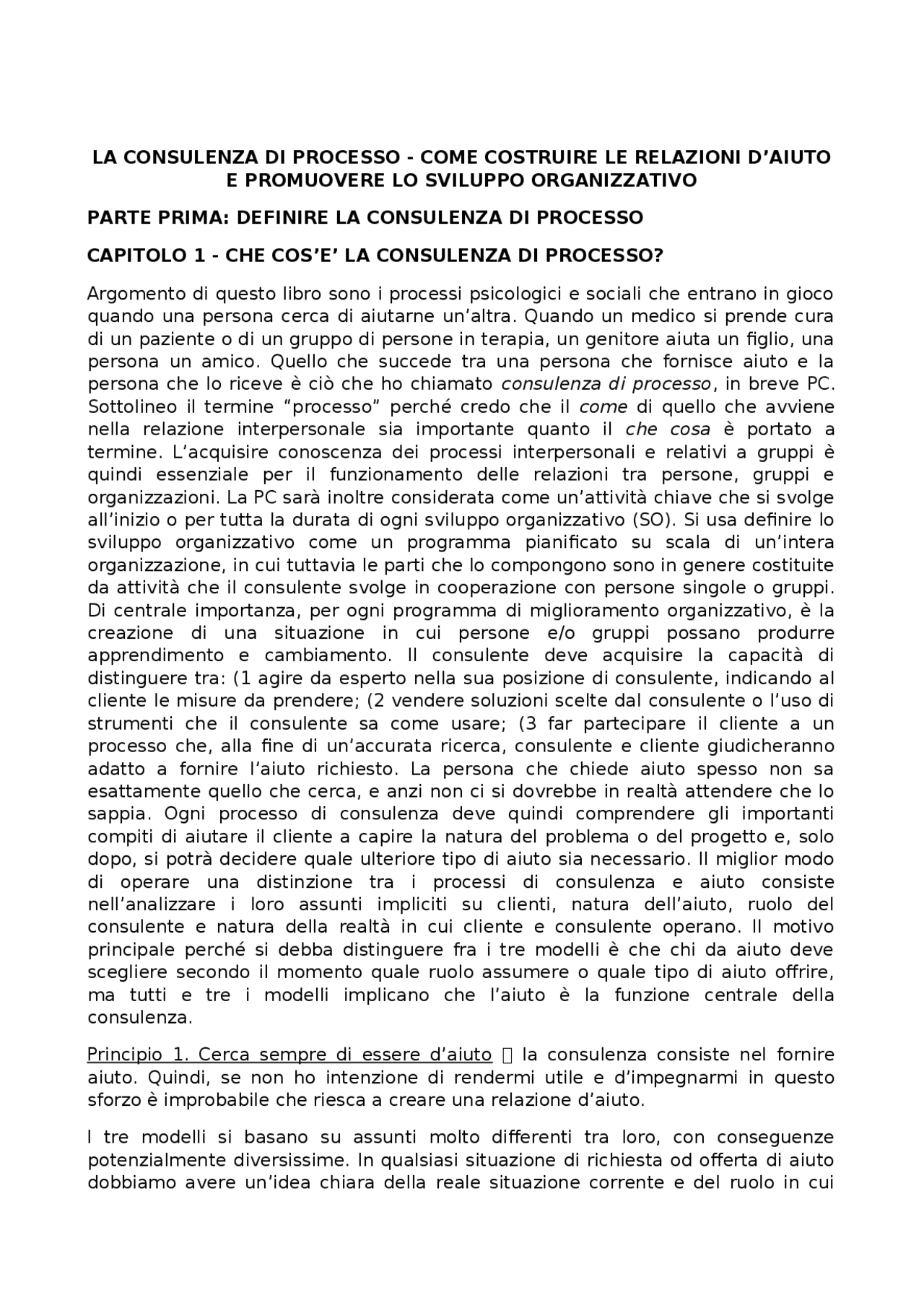 Riassunto La Consulenza Di Processo Schemi E Mappe Concettuali Di