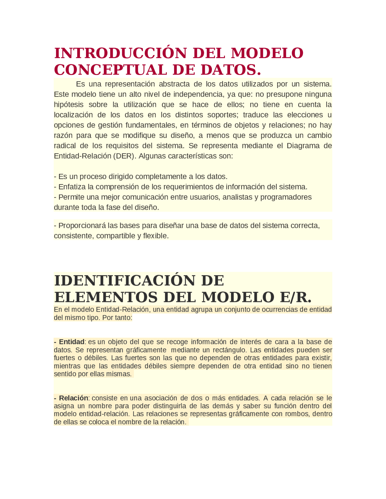 INTRODUCCIÓN DEL MODELO CONCEPTUAL DE DATOS - Docsity