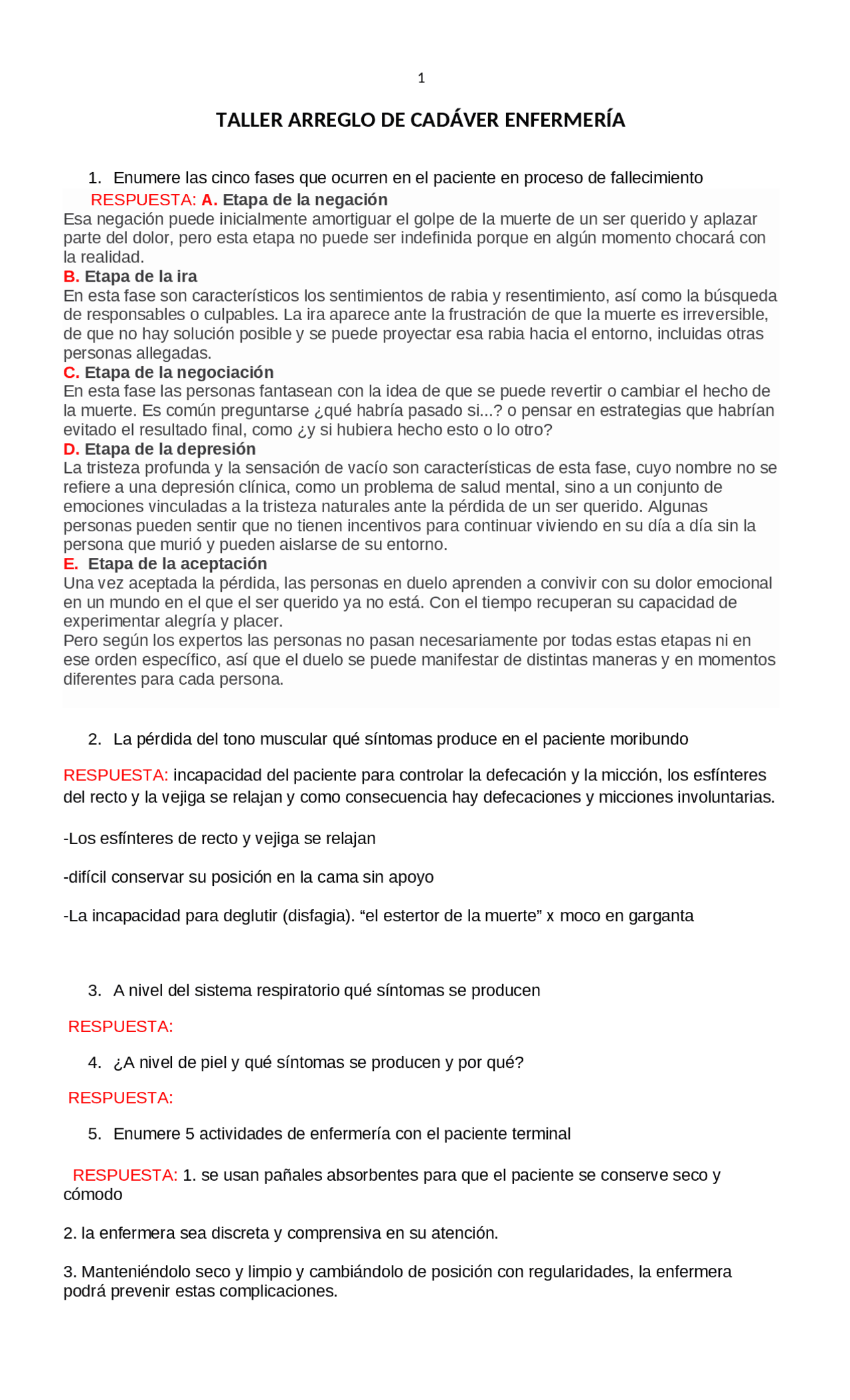 Taller arreglo de cadaver - Docsity