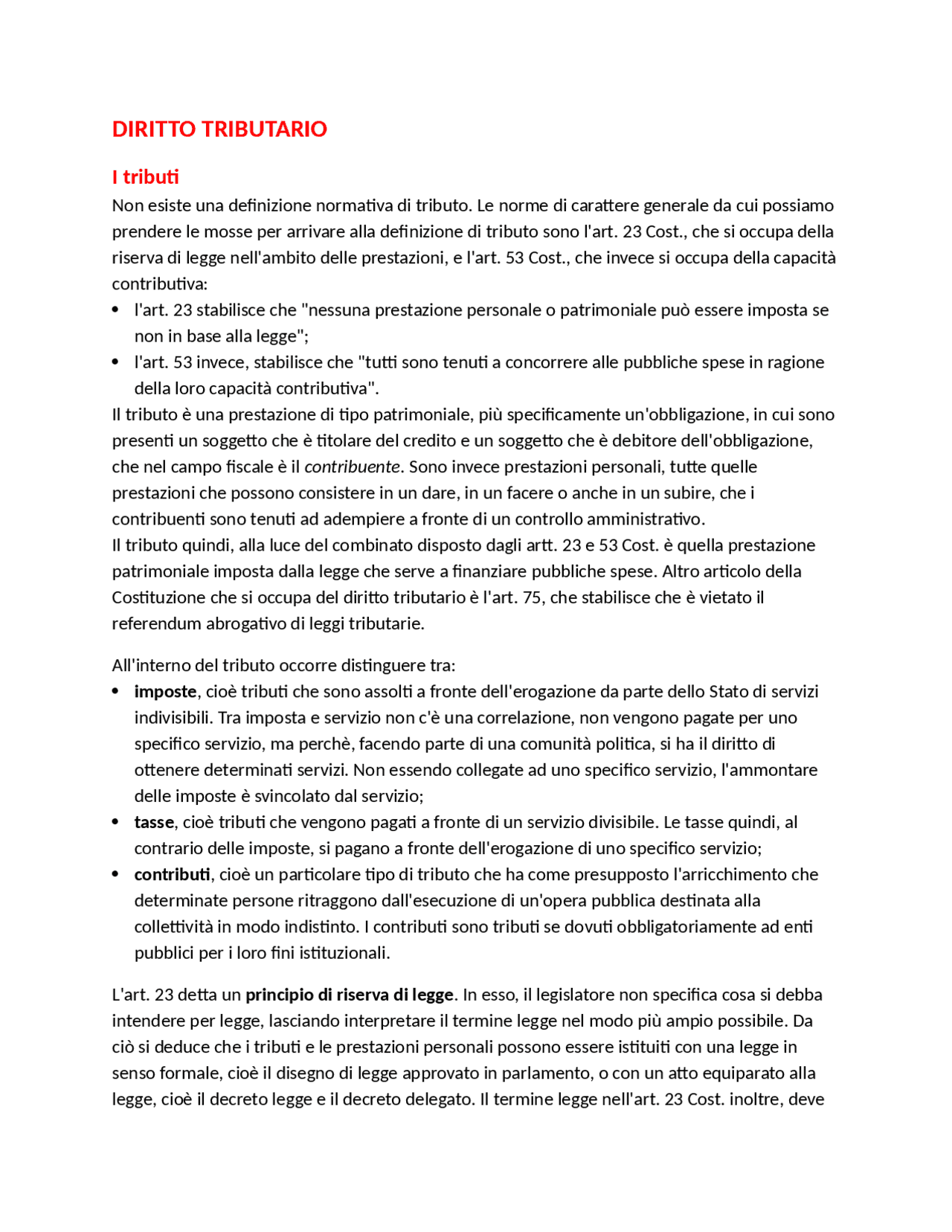 Riassunti Diritto Tributario Parte Generale E Parte Speciale Docsity