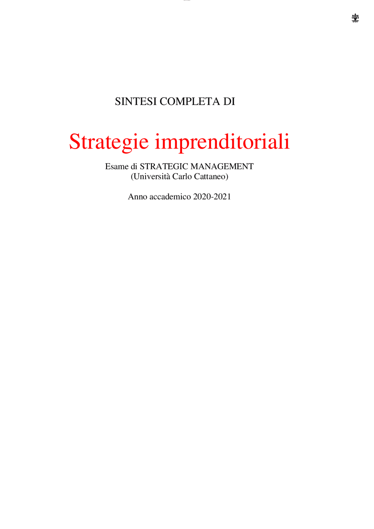 Strategie Imprenditoriali Docsity