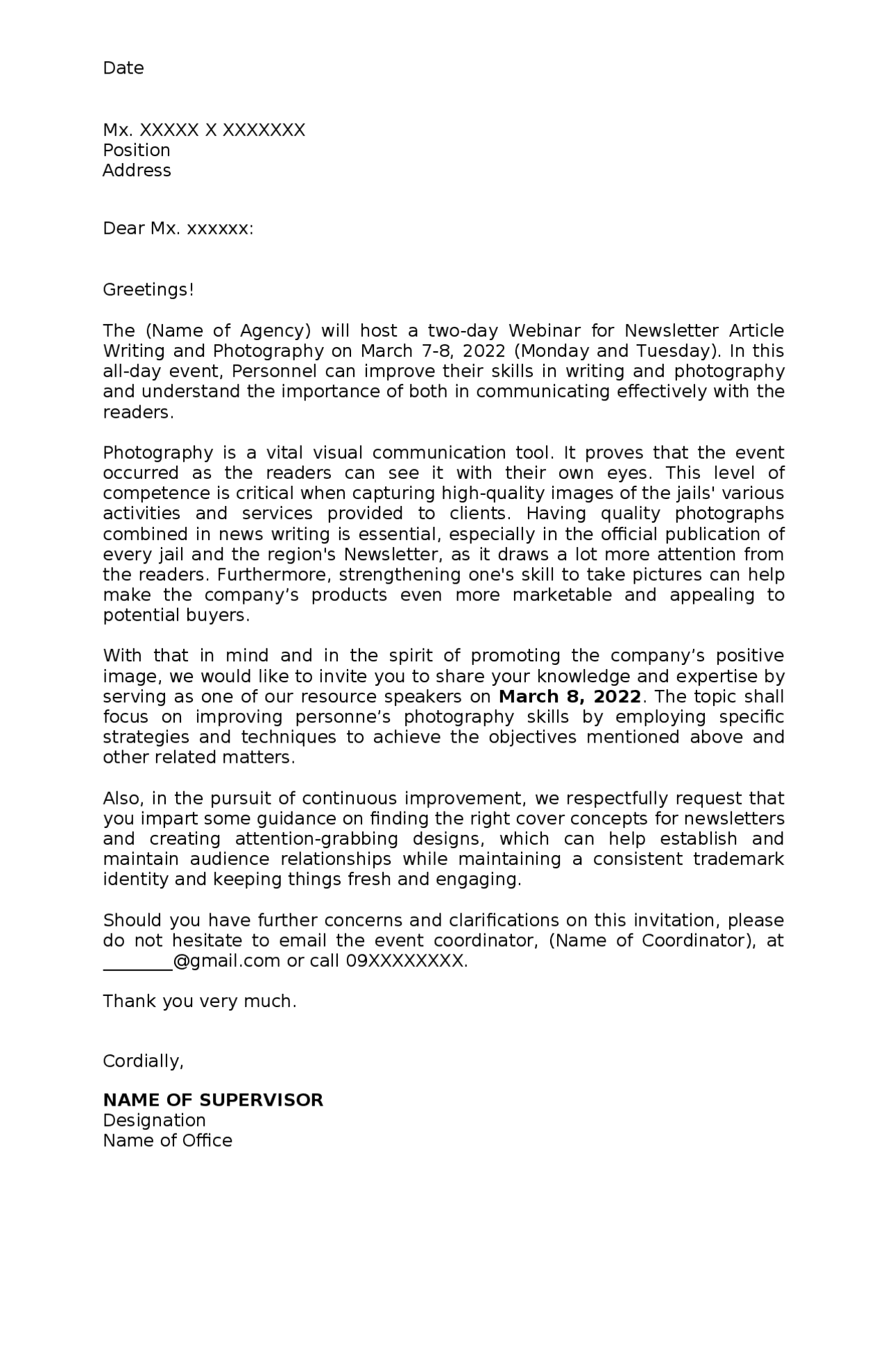 Example Letter of Request for Subject Matter Expert - Docsity