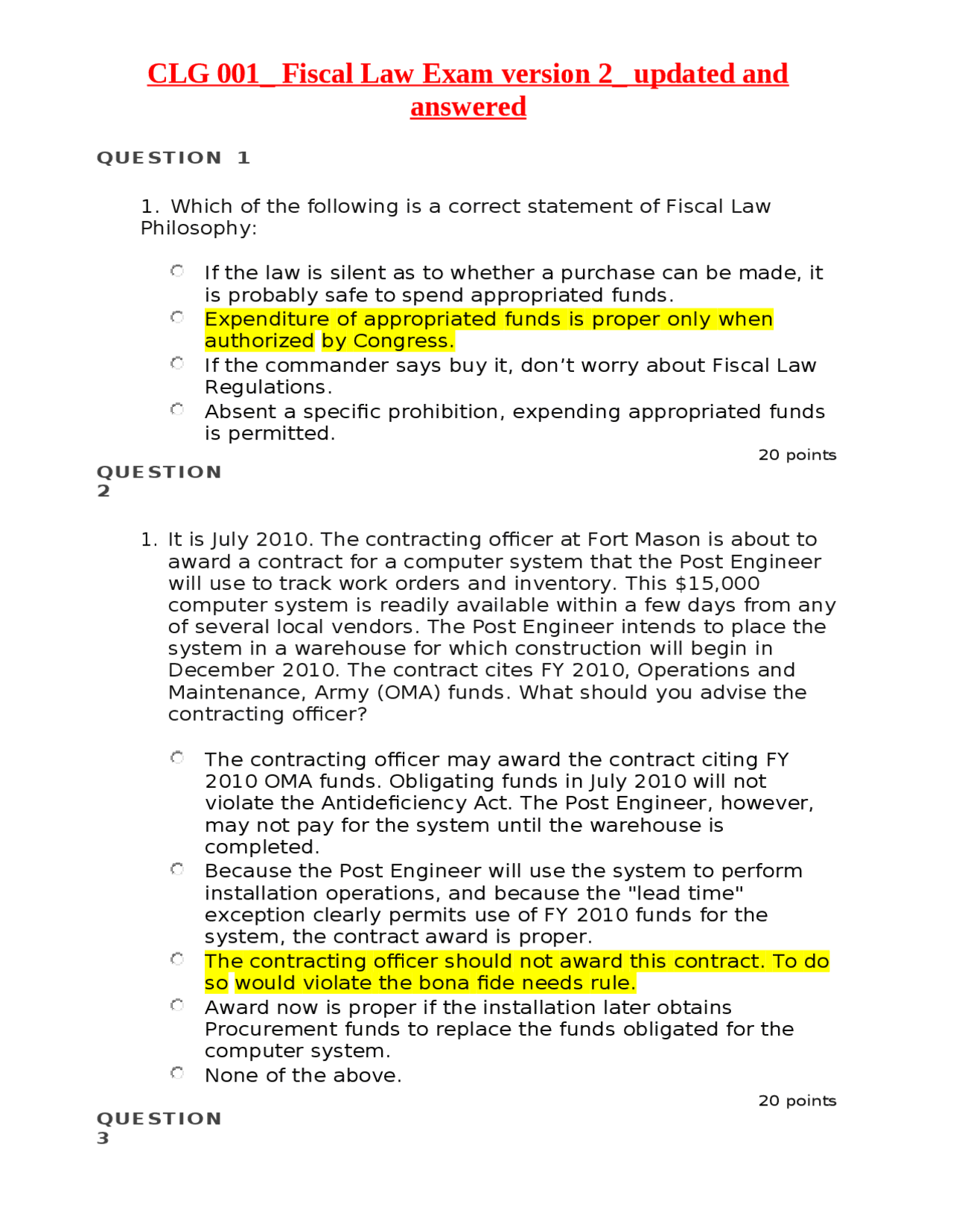 CLG 001_ Fiscal Law Exam version 2_ updated and answered | Exams Law ...