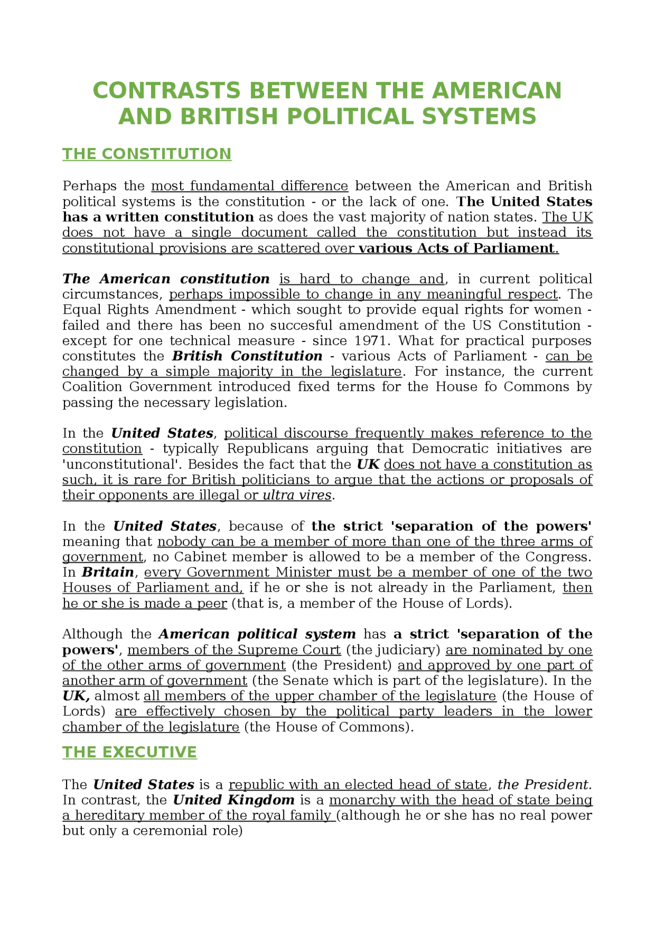 differences between uk and us constitution