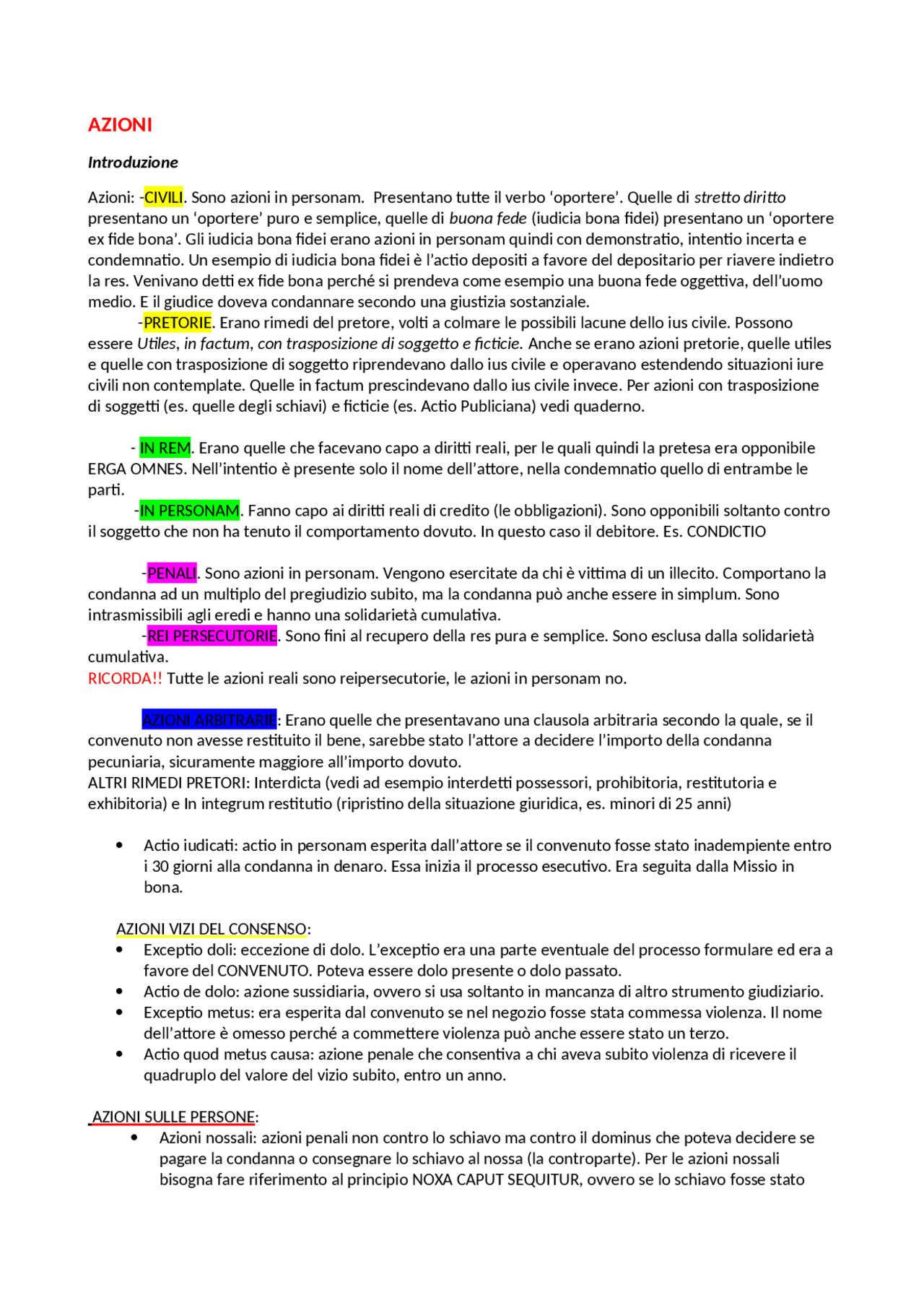 AZIONI DIRITTO ROMANO | Schemi e mappe concettuali di Diritto Romano ...