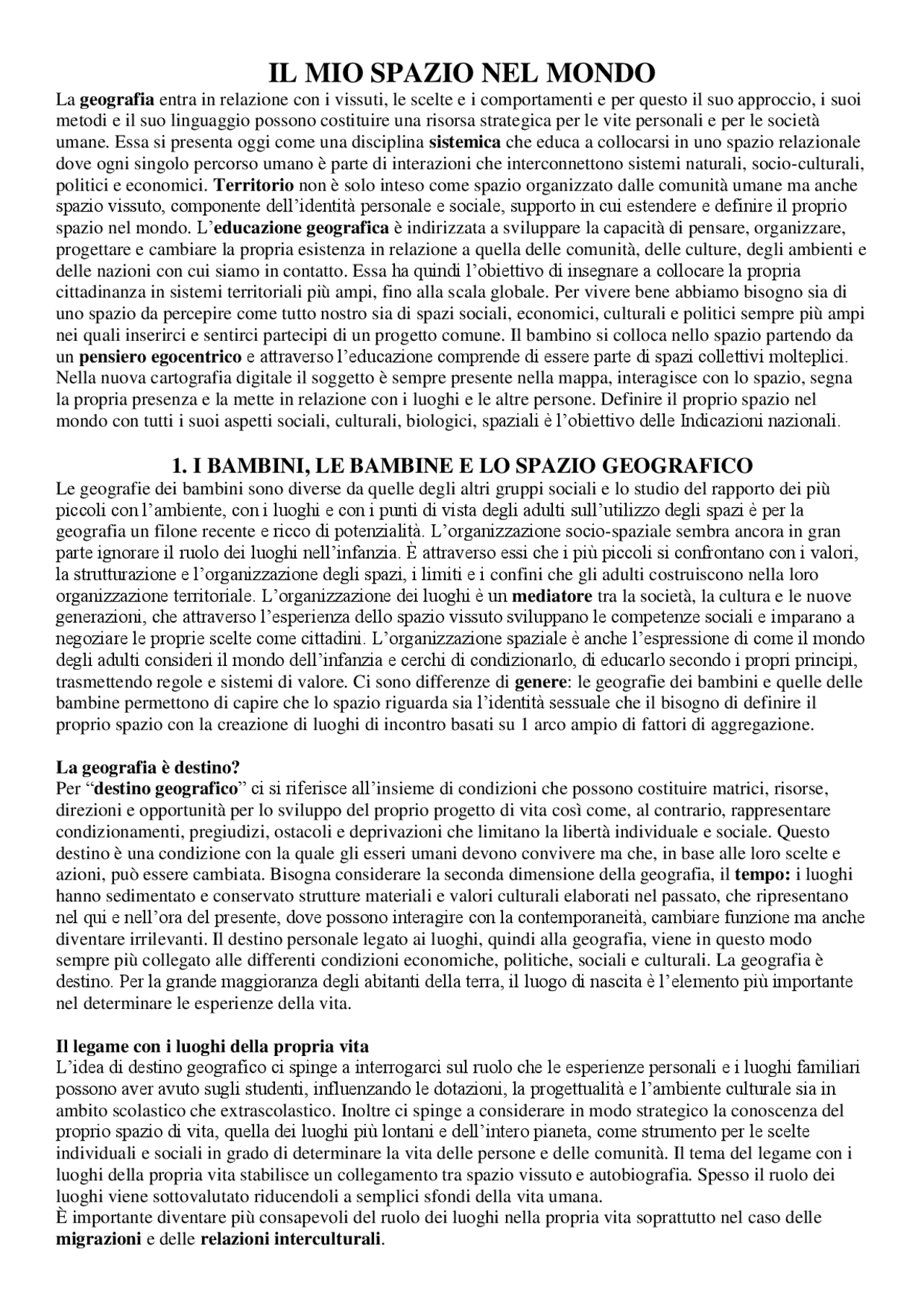 Riassunto Il mio spazio nel mondo. Geografia per la scuola dell ...