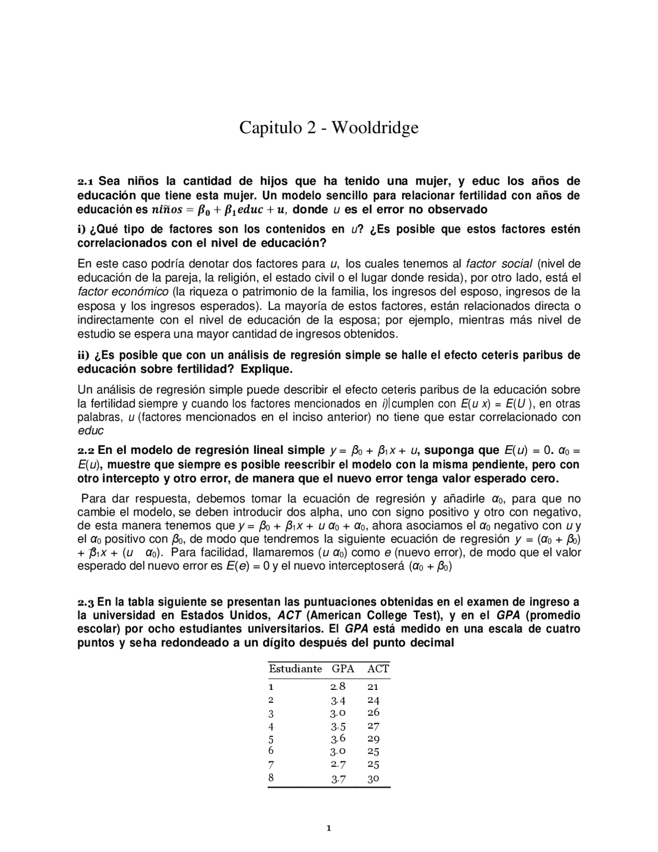 Ejercicios Resueltos Capitulo 2 Wooldridge Ejercicios De Econometría