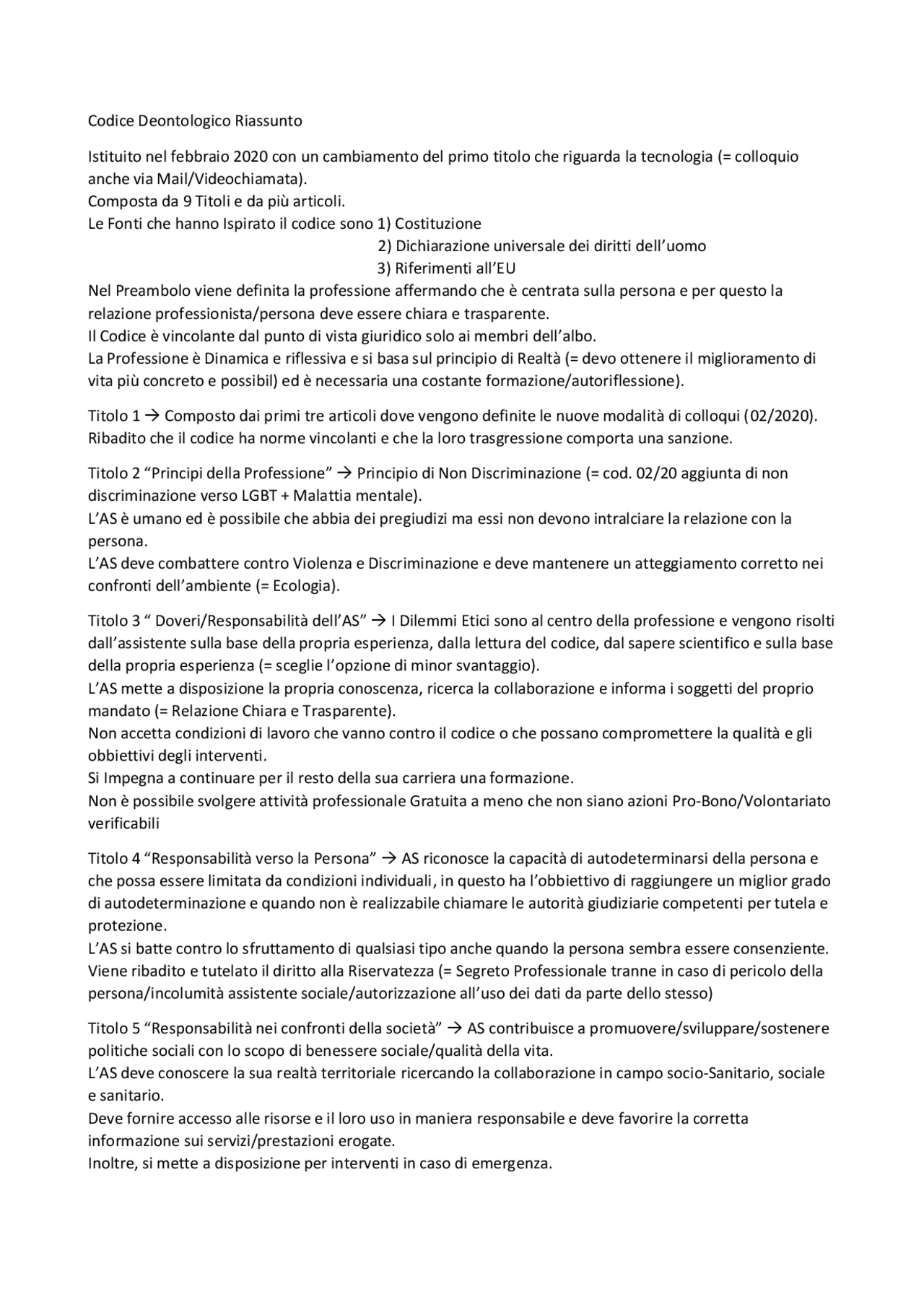 Riassunto Del Codice Deontologico Degli Assistenti Sociali Schemi E